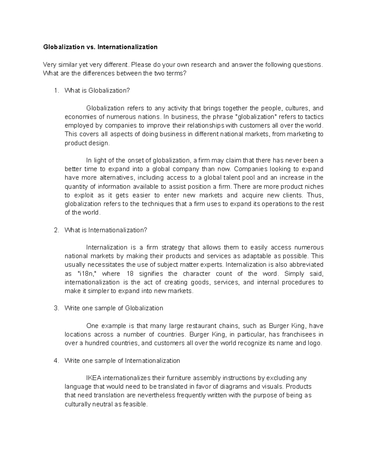 Globalization vs. Internationalization - Globalization vs ...