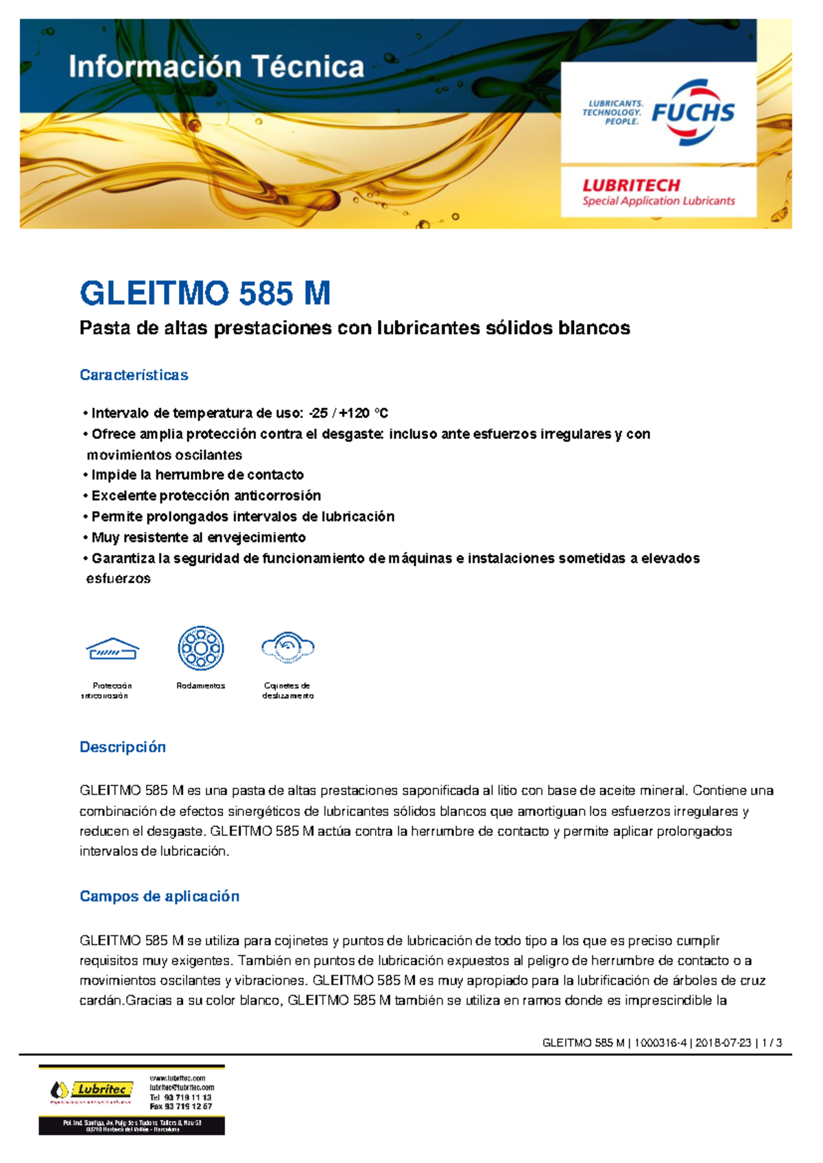 FT FS Gleitmo 585 M 230718 - • Intervalo de temperatura de uso: -25 ...