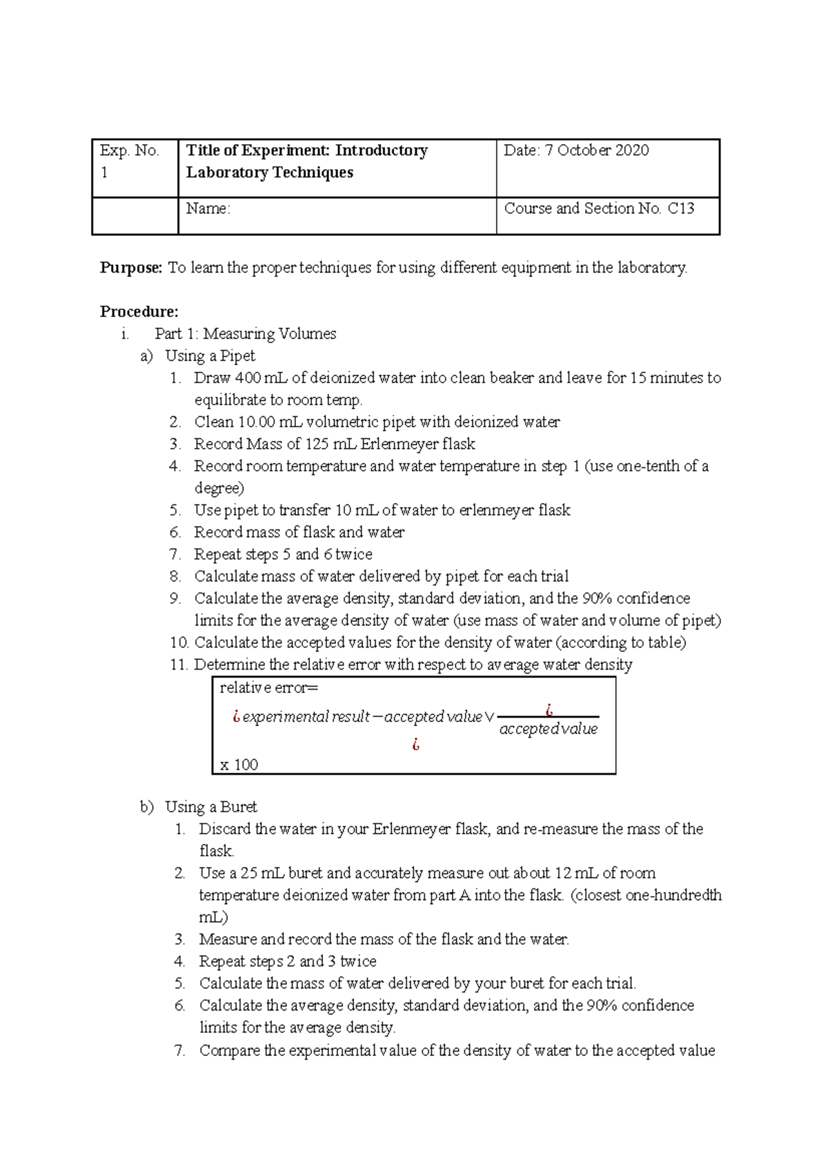 Intro Lab Techniques Write Up 2 Exp No 1 Title Of Experiment 