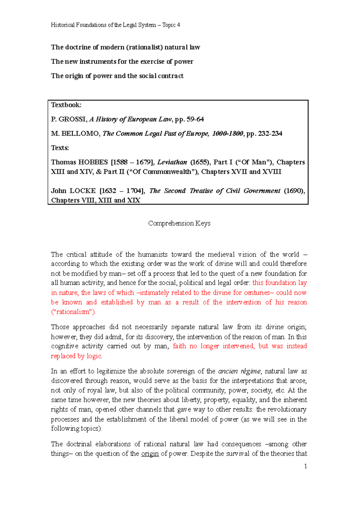 Topic 4 - The doctrine of modern (rationalist) natural law The new ...