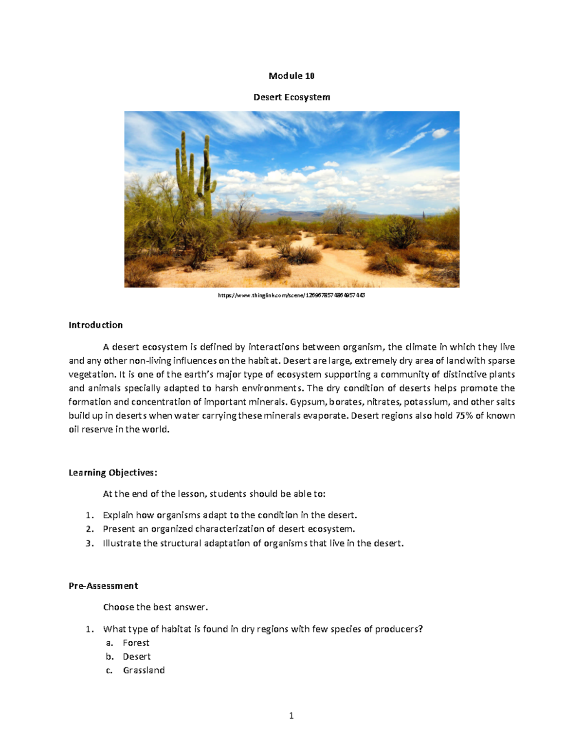 10Module in Environmental Science - 1 Module 10 Desert Ecosystem ...