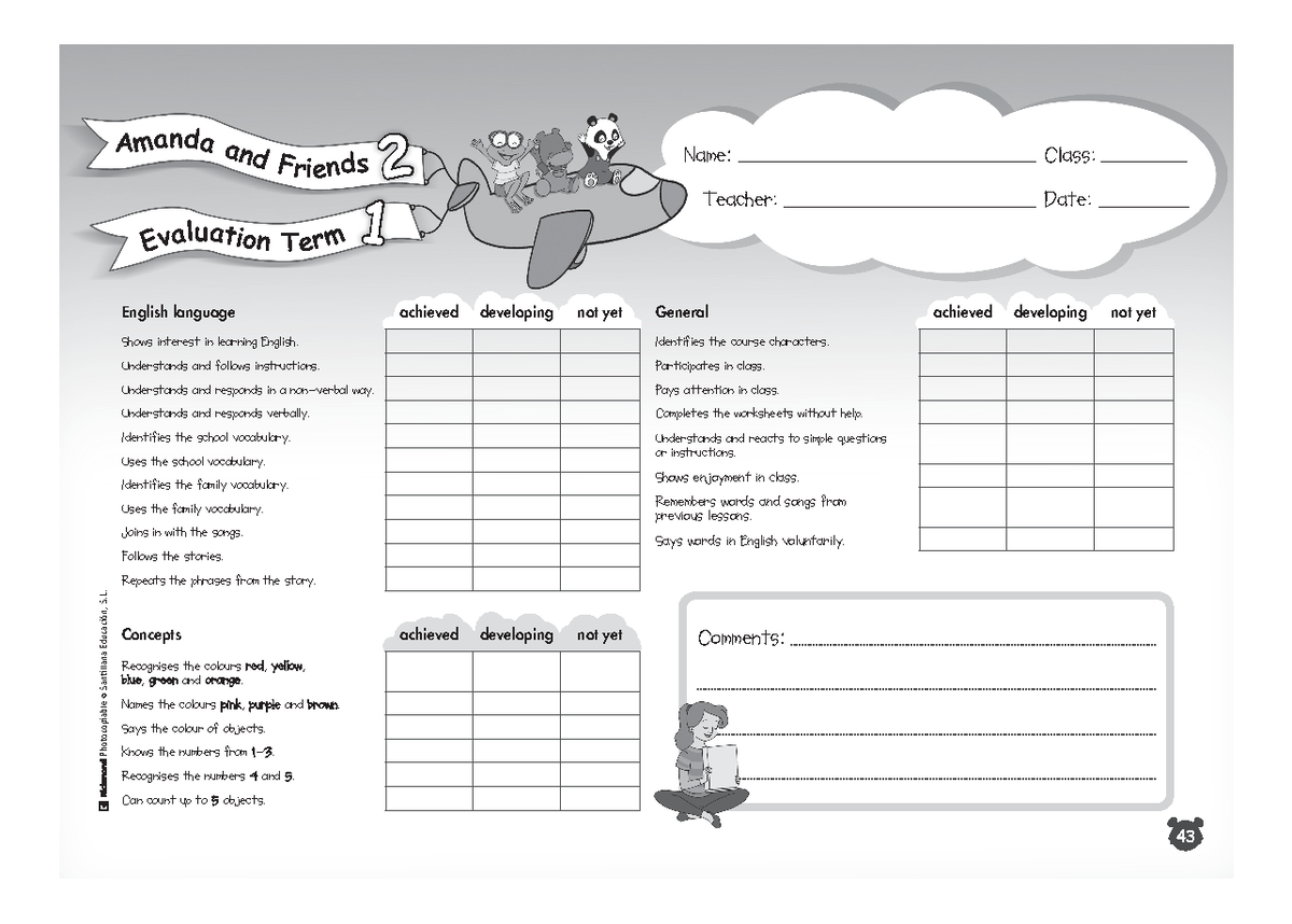 Amanda 2 Term evaluation - Name: Class: Teacher: Date: Amanda a n d F r ...