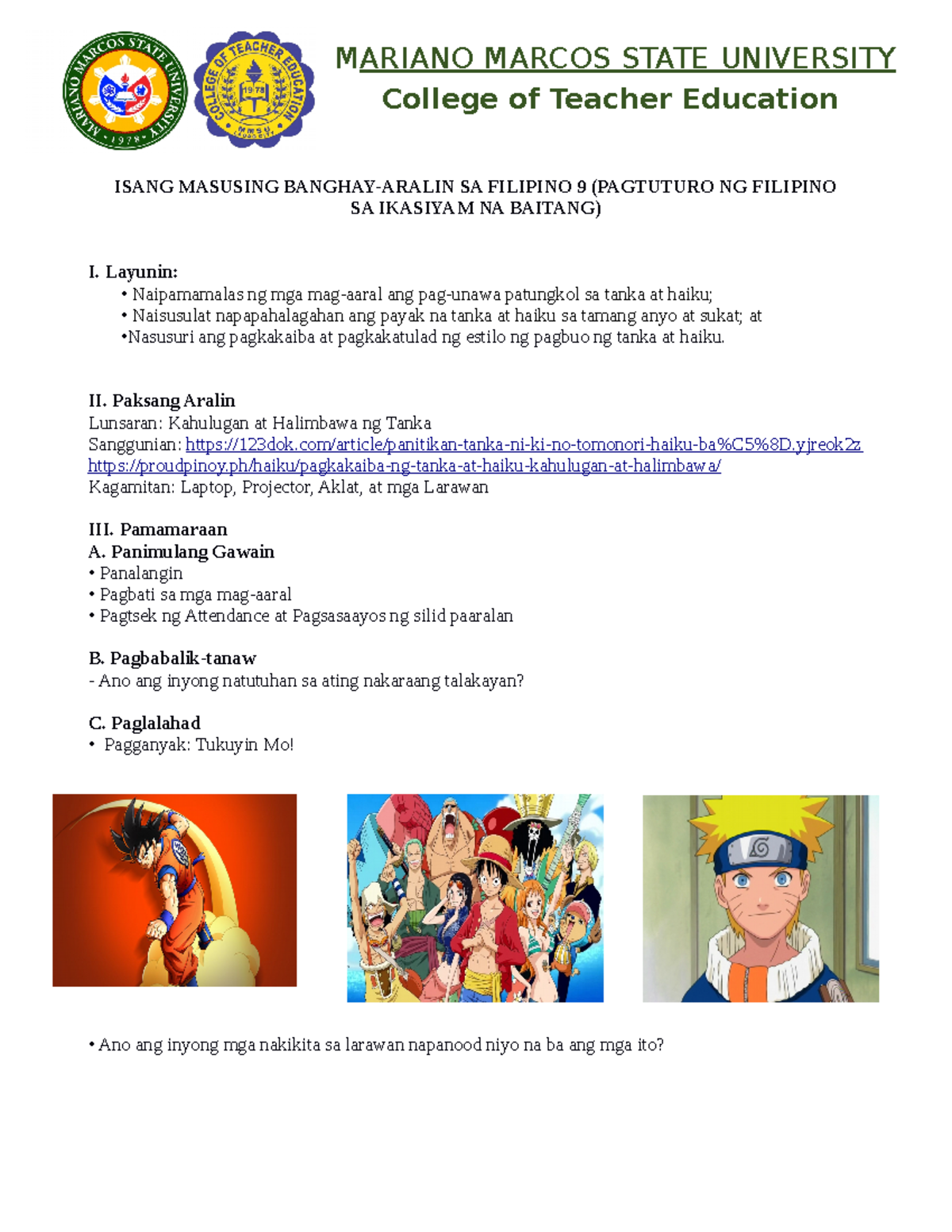 Final Lesson Plan sa Filed 132 - Haiku AT Tanka - ISANG MASUSING ...