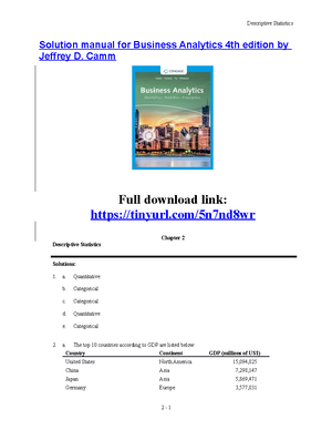 Test bank for Business Analytics 4th edition by Jeffrey D. Camm ...