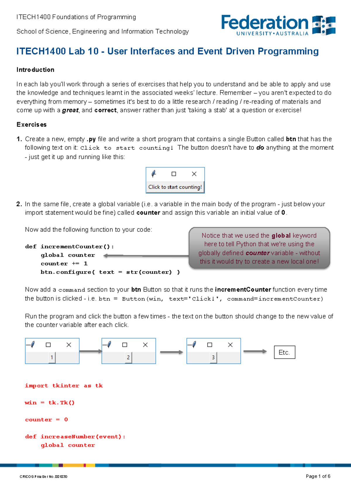 Lab 10 - User Interfaces and Event Driven Programming Answers - School of Science, Engineering ...