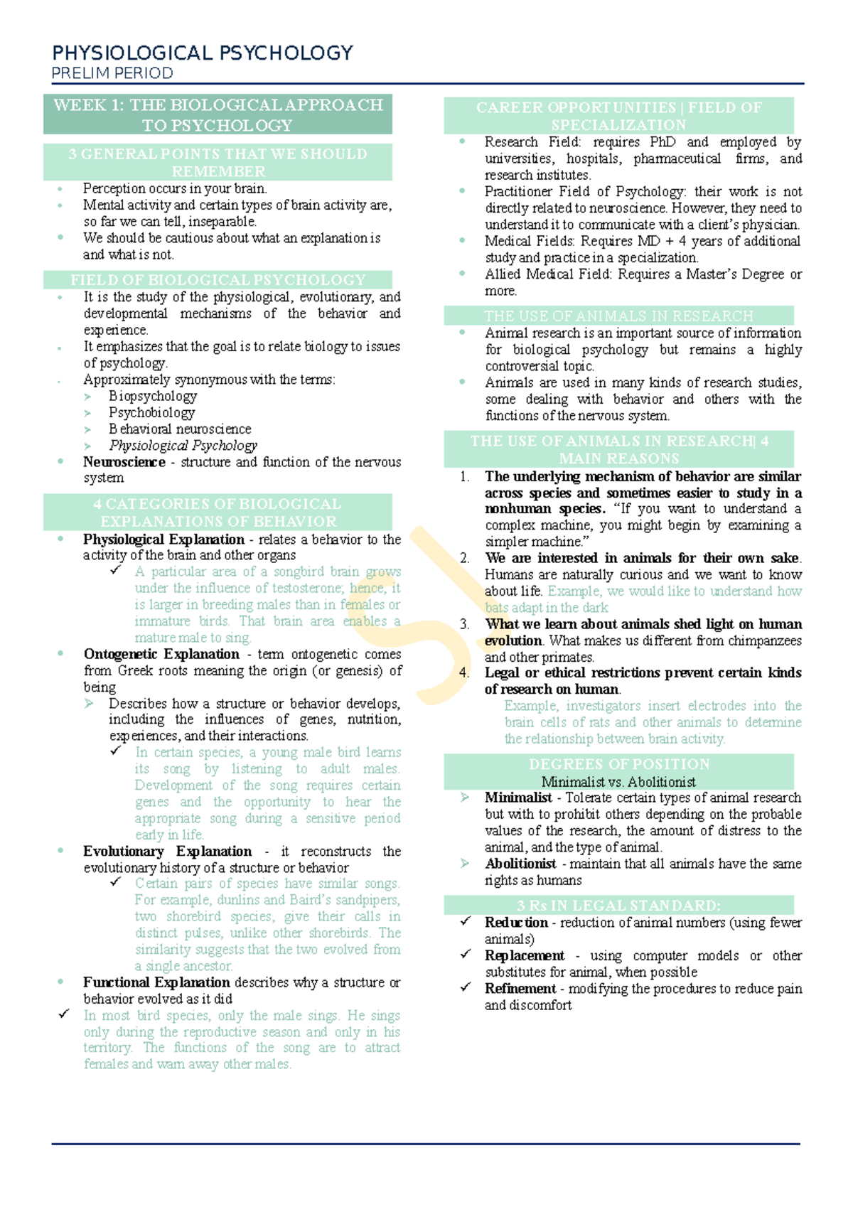 PHYP-W1 - THE BIOLOGICAL APPROACH TO PSYCHOLOGY - PHYSIOLOGICAL ...