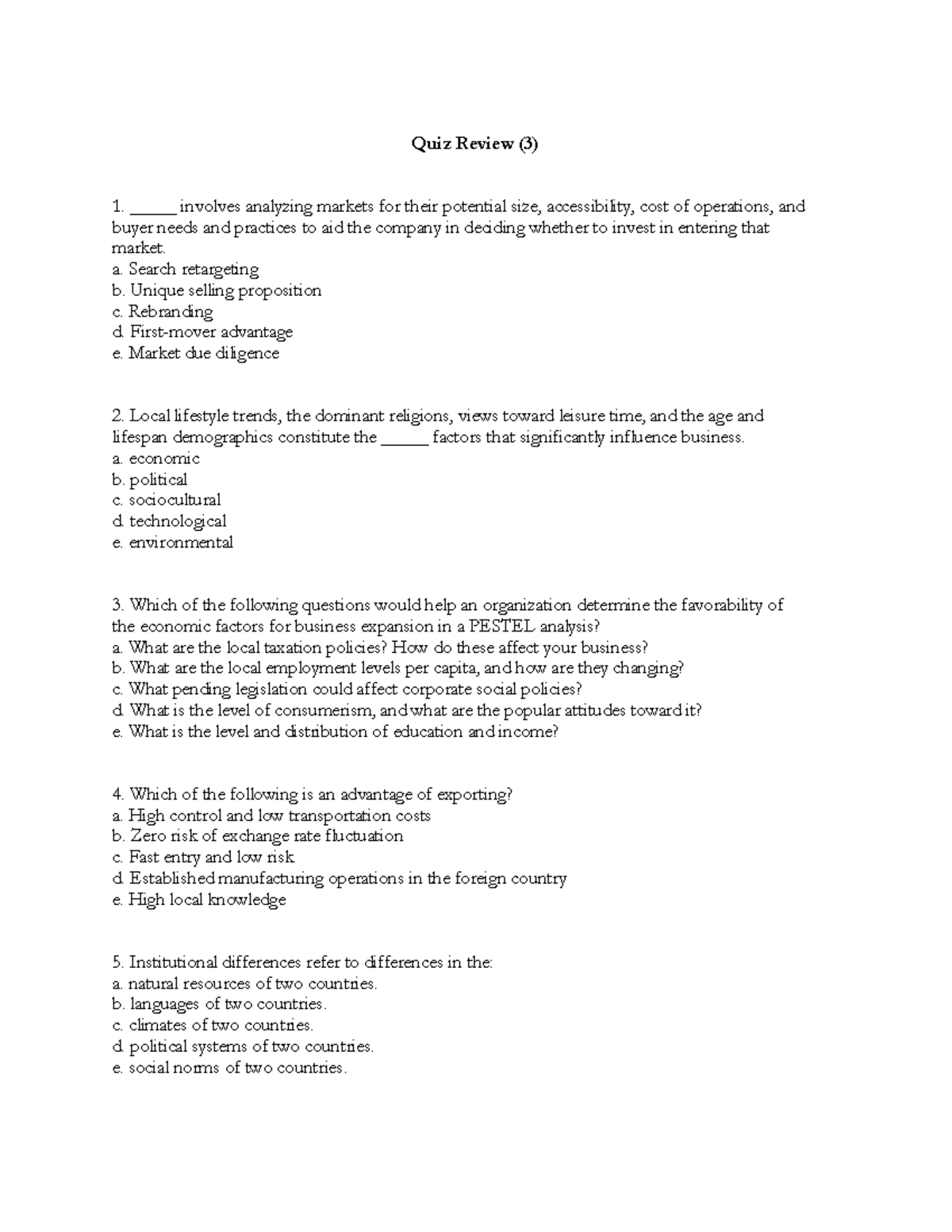 Quiz Review - lecture - Quiz Review (3) _____ involves analyzing ...