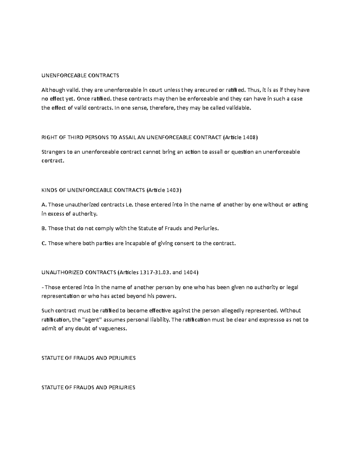 Unenforceable C-WPS Office - UNENFORCEABLE CONTRACTS Although valld ...