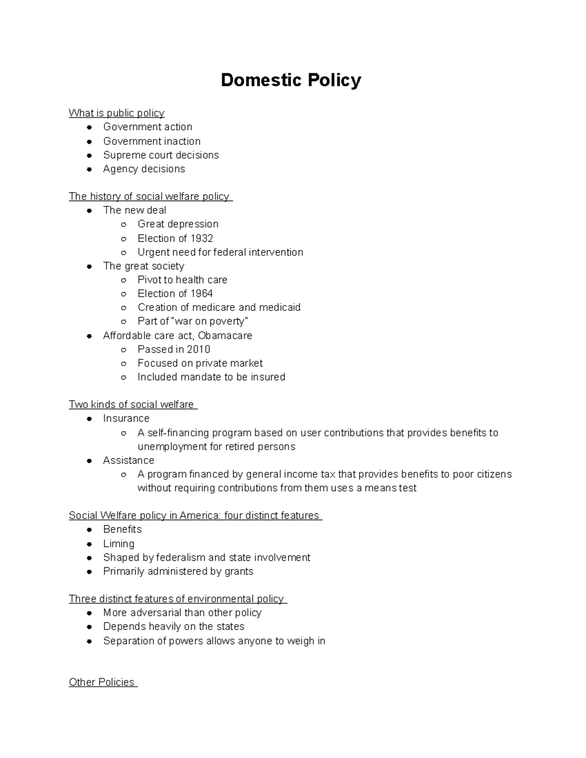 Chapter 17 AP - Domestic Policy What is public policy Government action ...
