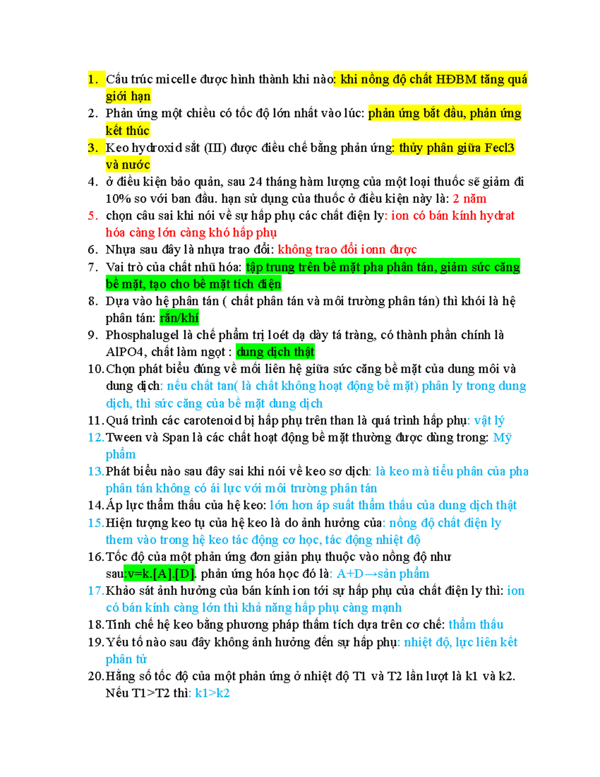 Hóa lý dược - .hshha - Cấu trúc micelle được hình thành khi nào: khi ...