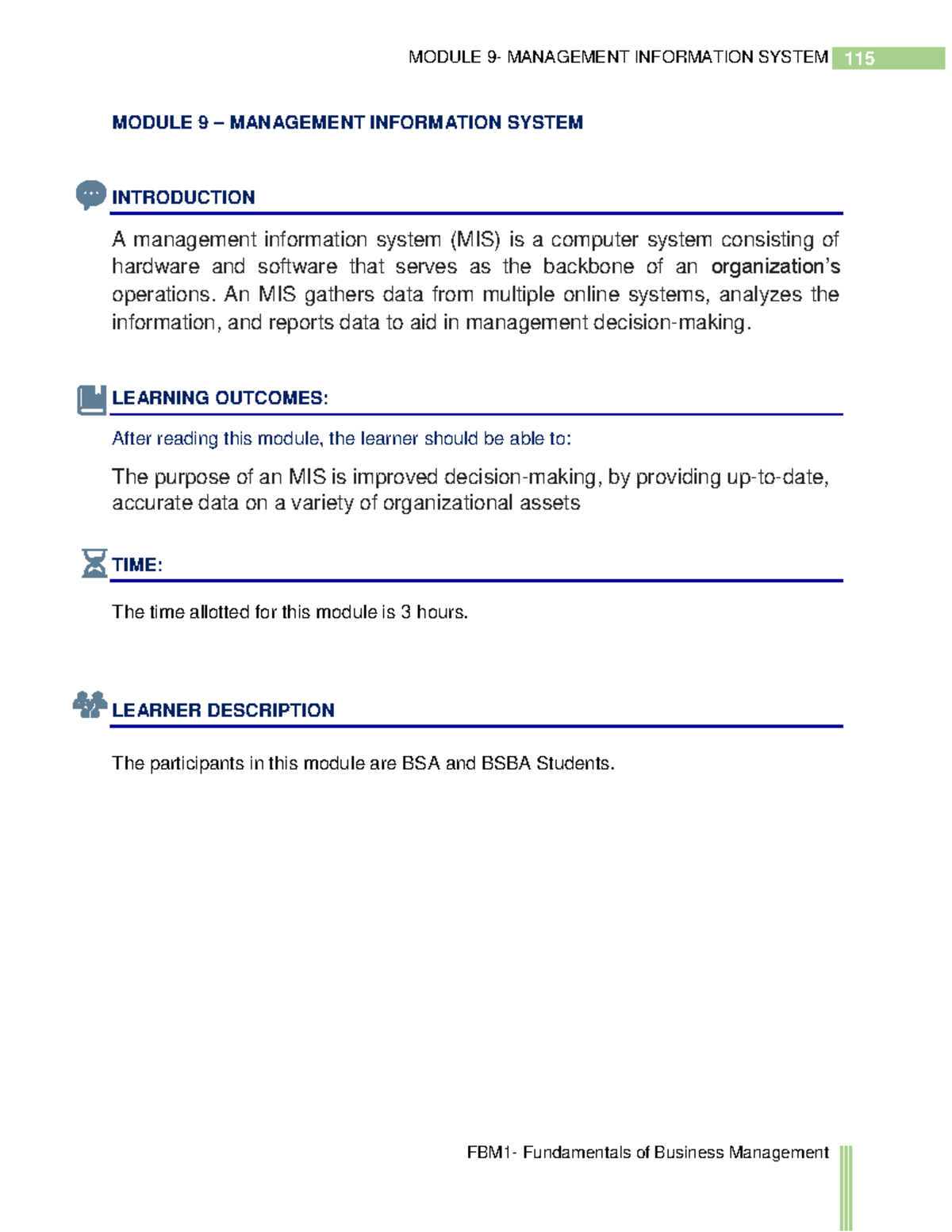 Module 9 - Management Information System - 115 MODULE 9 – MANAGEMENT ...