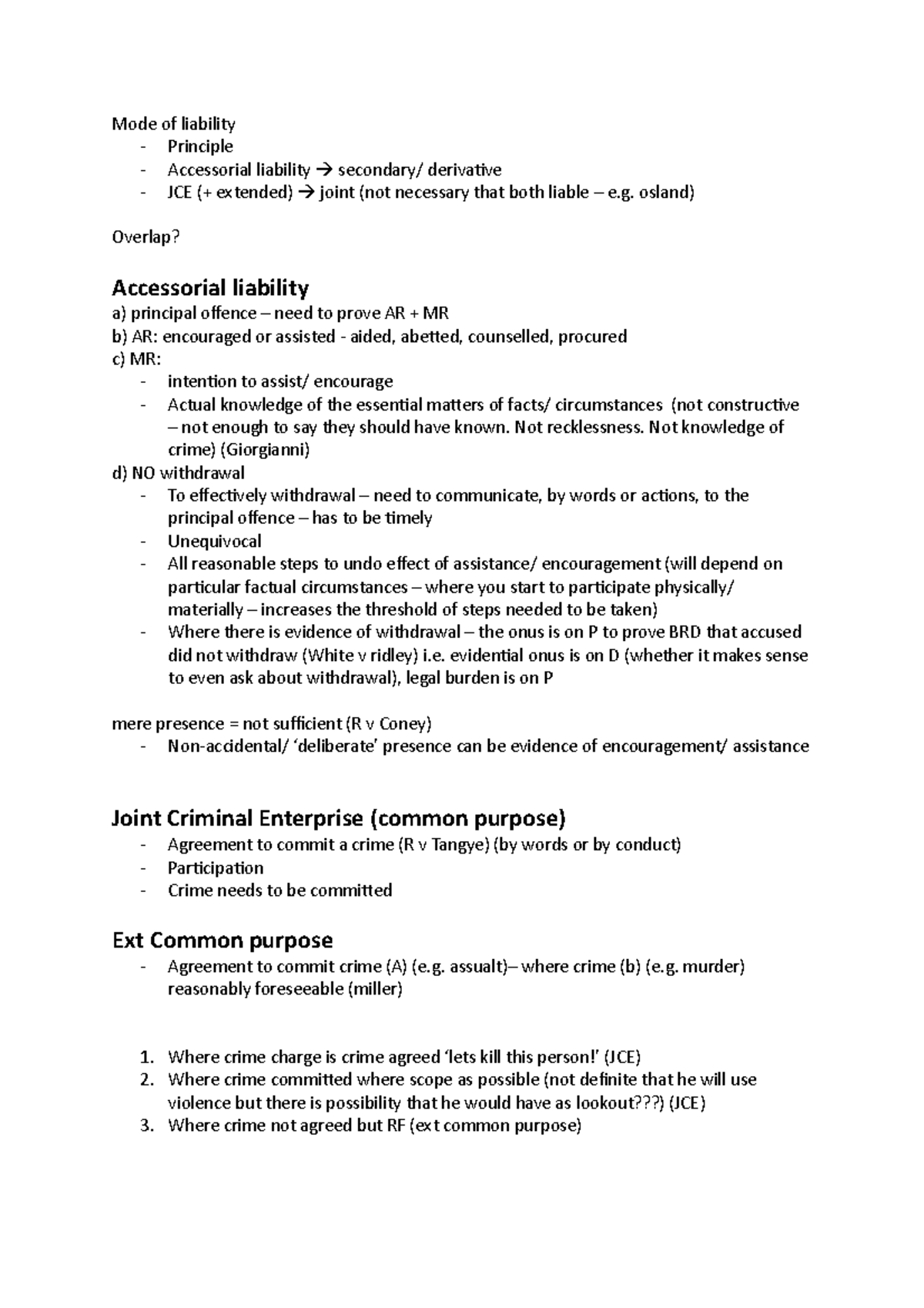 Modes of Liability: Accessorial Liability and Joint Criminal Enterprise ...