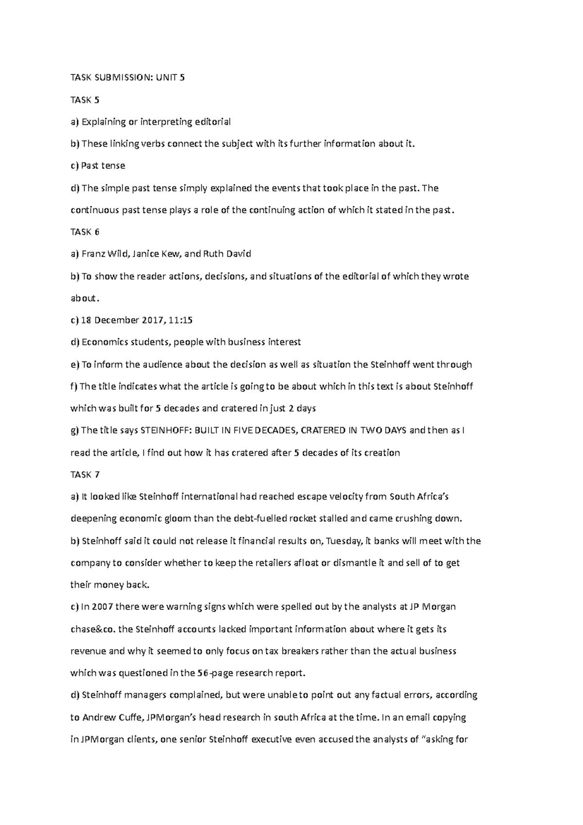 223087438 Lindokuhle Mbatha - TASK SUBMISSION: UNIT 5 TASK 5 a) Explaining or interpreting ...