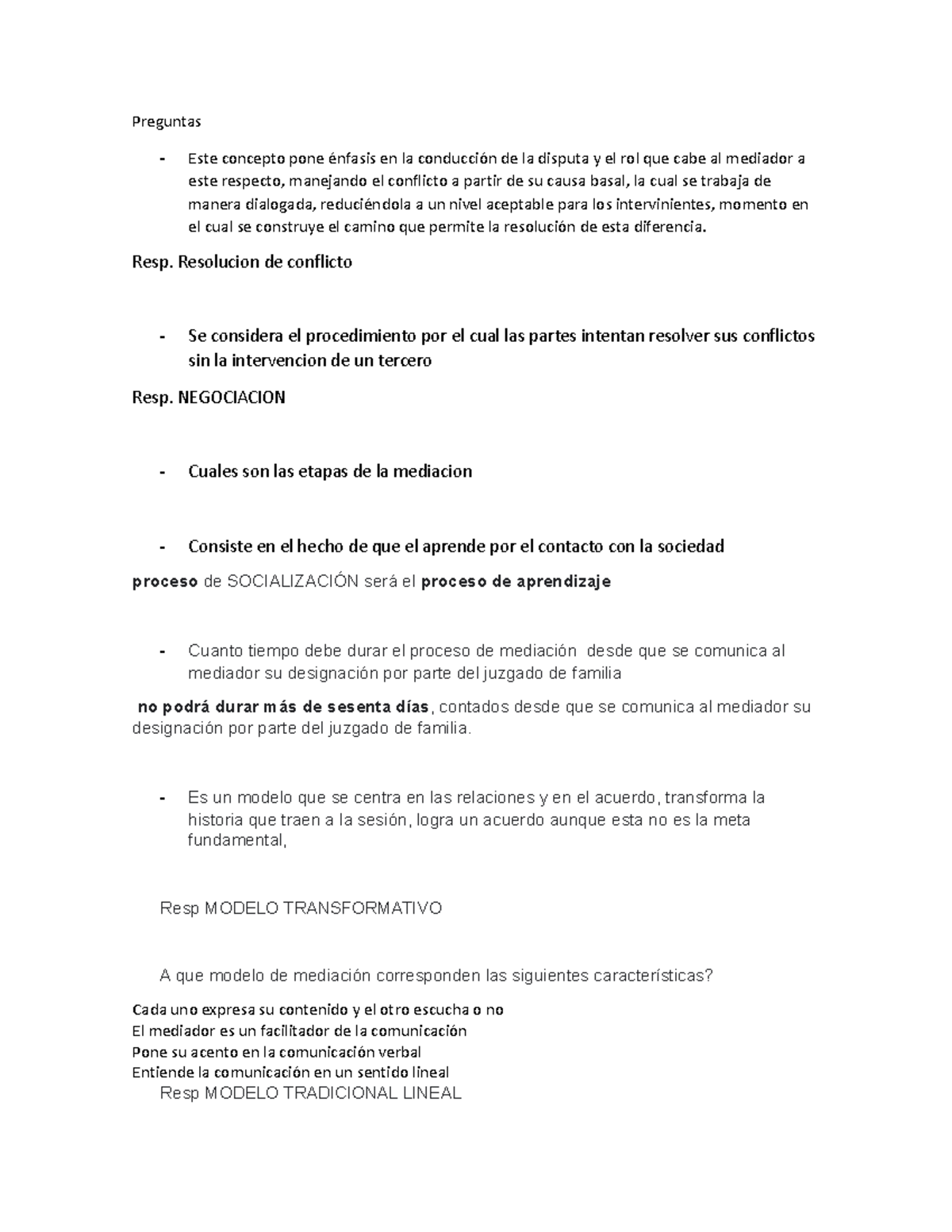 Examen final mediacion - Preguntas - Este concepto pone énfasis en la conducción de la disputa y ...