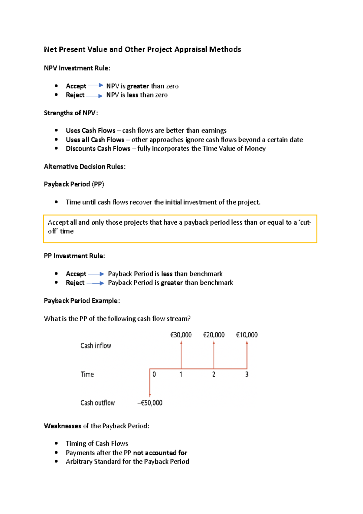 Lecture 5 - Net Present Value and Other Project Appraisal Methods NPV ...