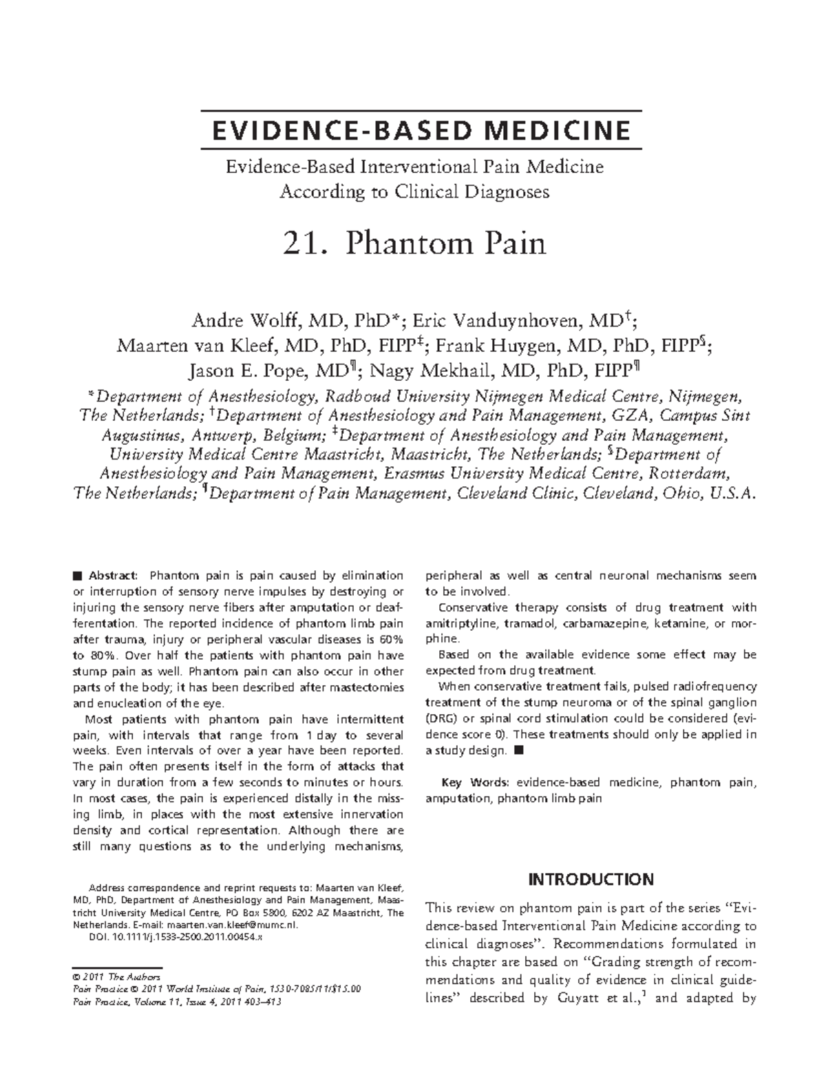 Pain Practice - 2011 - Wolff - 21 Phantom Pain - EVIDENCE-BASED ...
