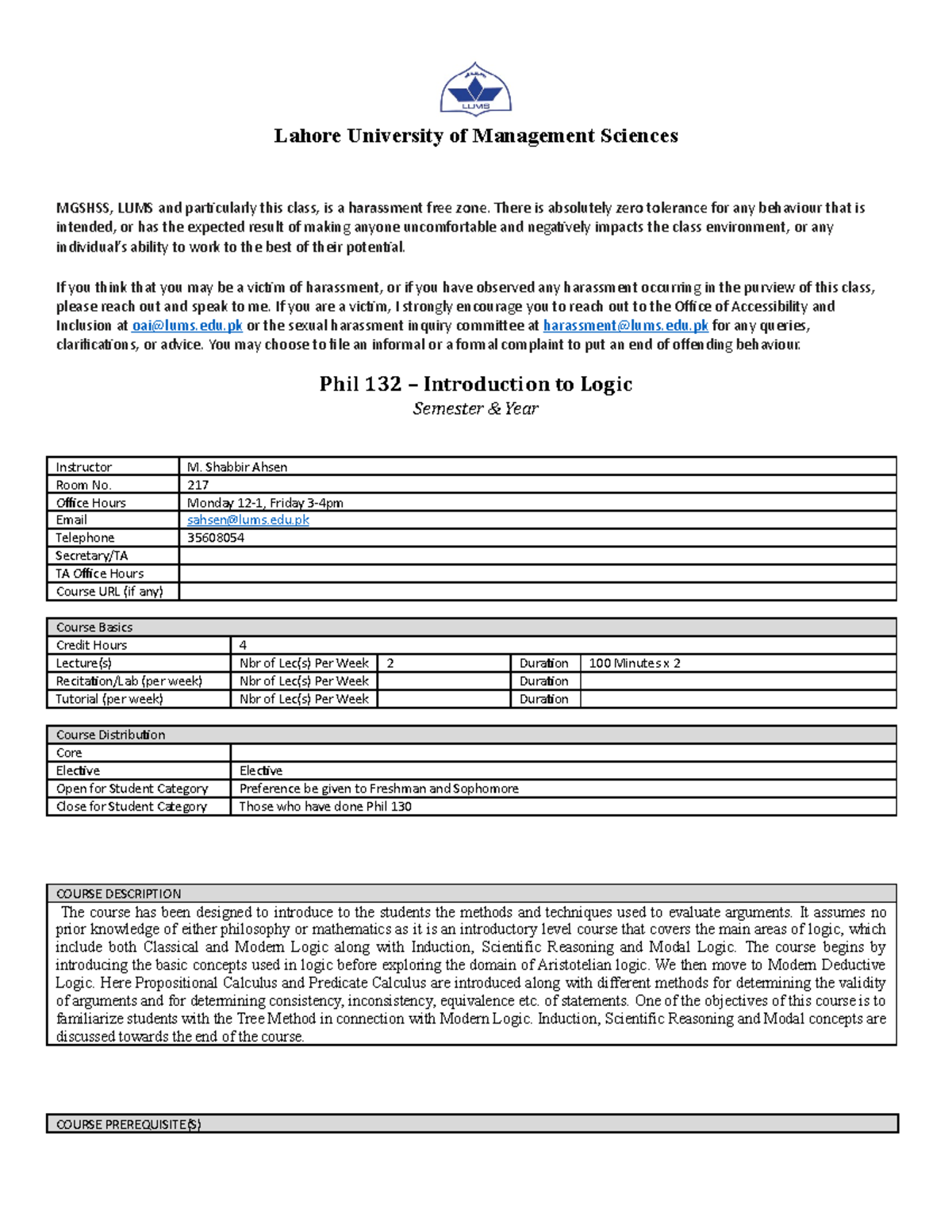 Phil 132 Introduction to Logic 2022 Course outline - MGSHSS, LUMS and ...