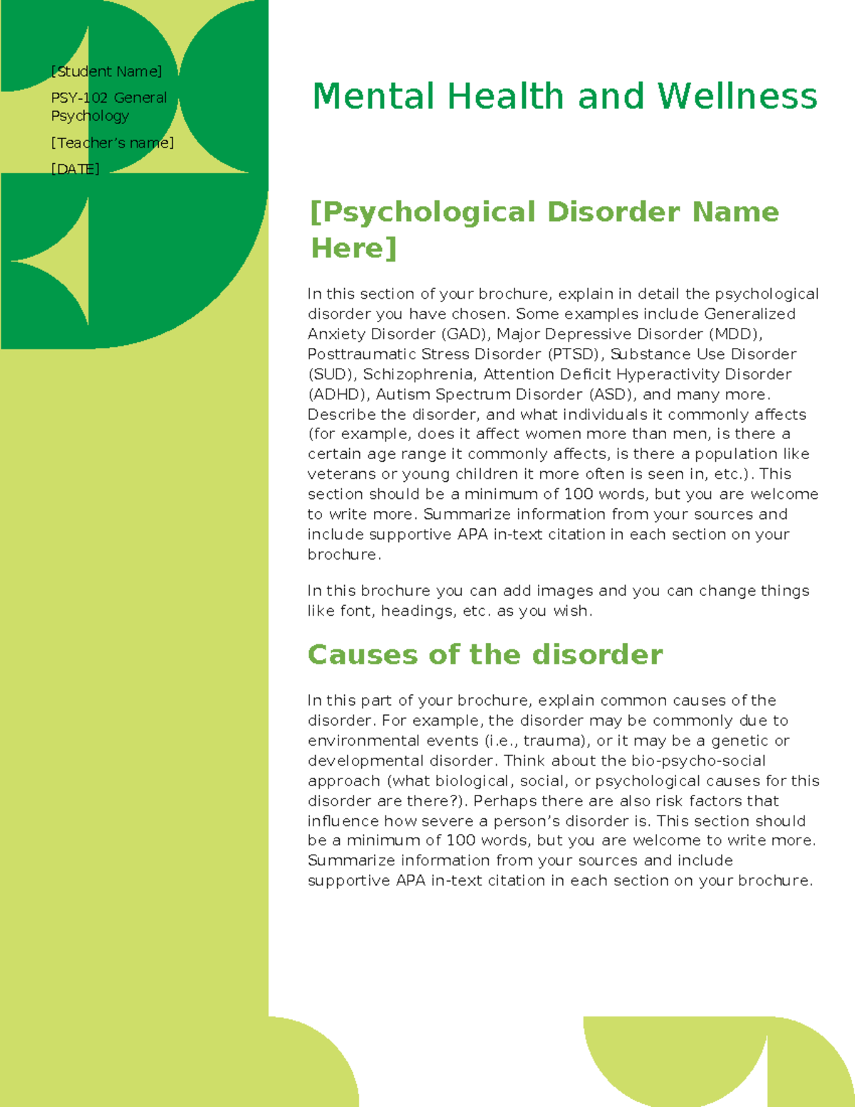 PSY 102 RS T7 Template 2 Brochure - [Student Name] PSY-102 General ...
