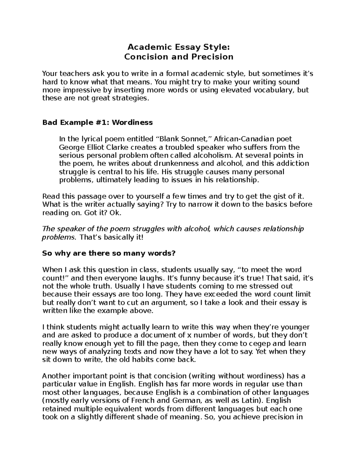 Academic Essay style - Academic Essay Style: Concision and Precision ...