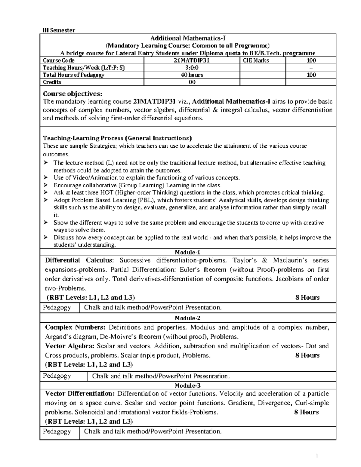 21matdip 31 - 1 III Semester Additional Mathematics-I (Mandatory ...
