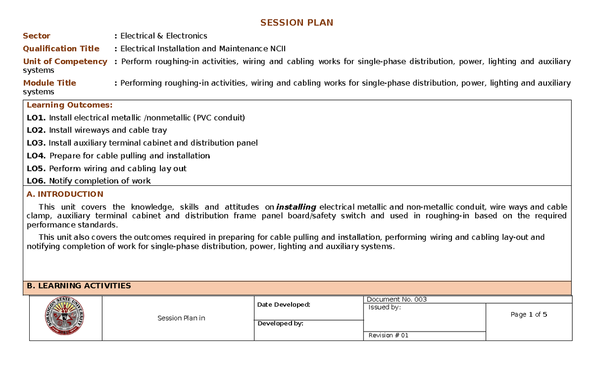 TASK Sheet 1.2- Session Plan - SESSION PLAN Sector : Electrical ...