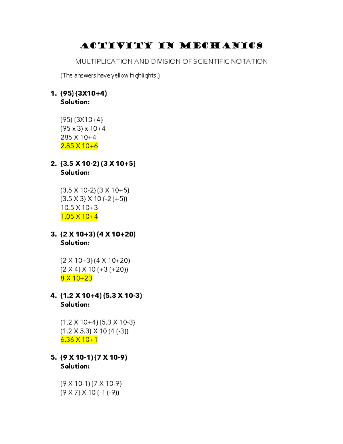 Activity IN Mechanics - Prof. Name: Mrs. Wagan - ACTIVITY IN MECHANICS ...