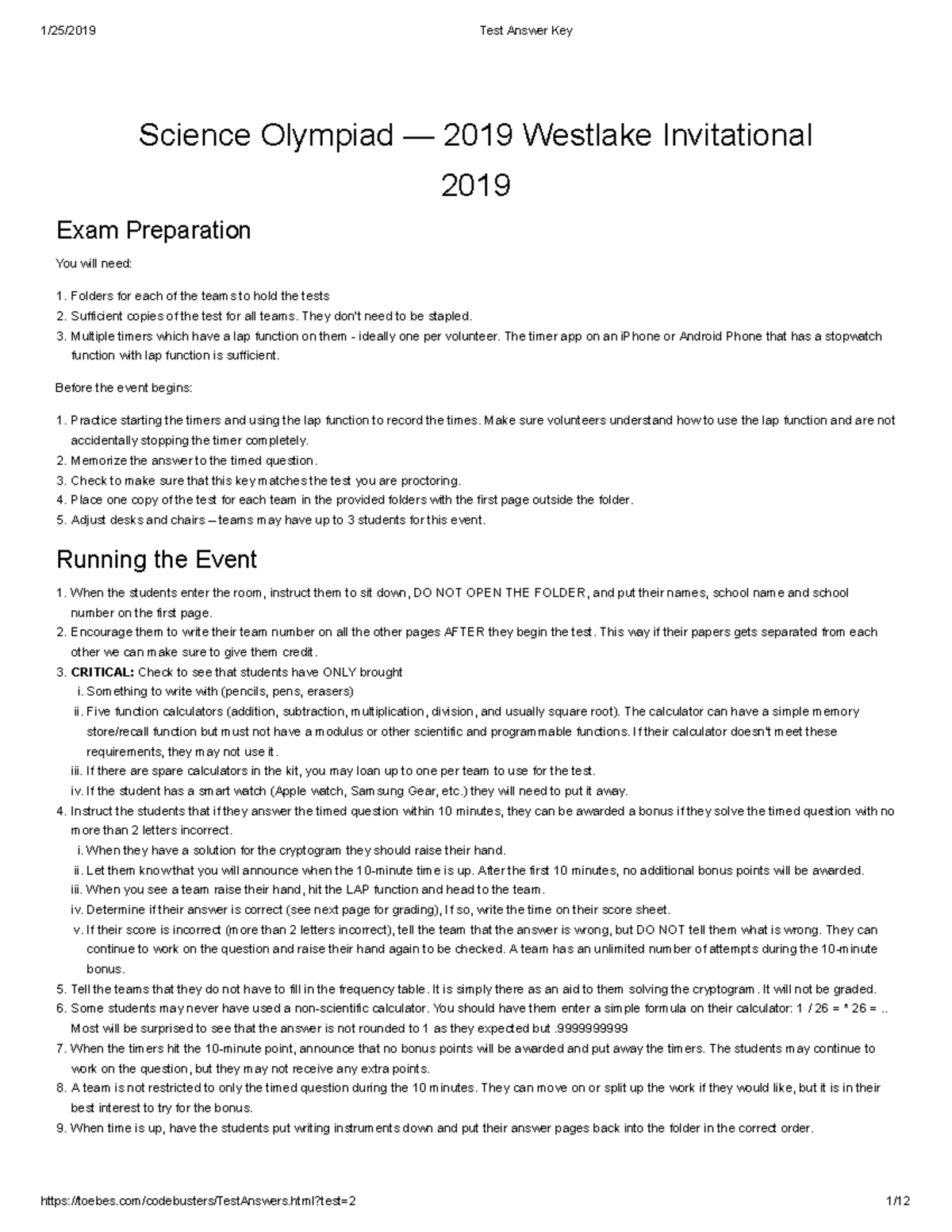 Codebusters Div C Answer KEY 2019 0126 - Science Olympiad — 2019 ...