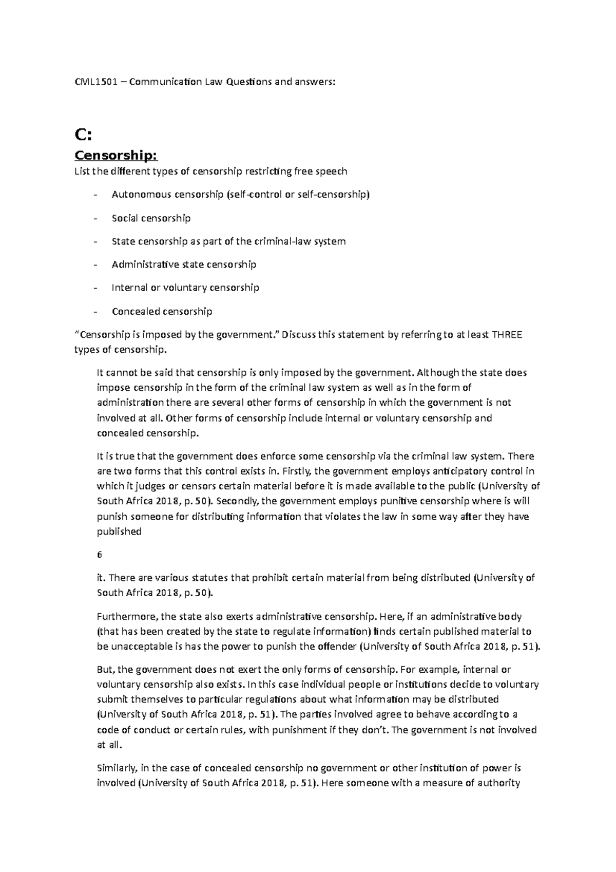 Exam prep CML1501 - Laws and application examples - CML1501 ...
