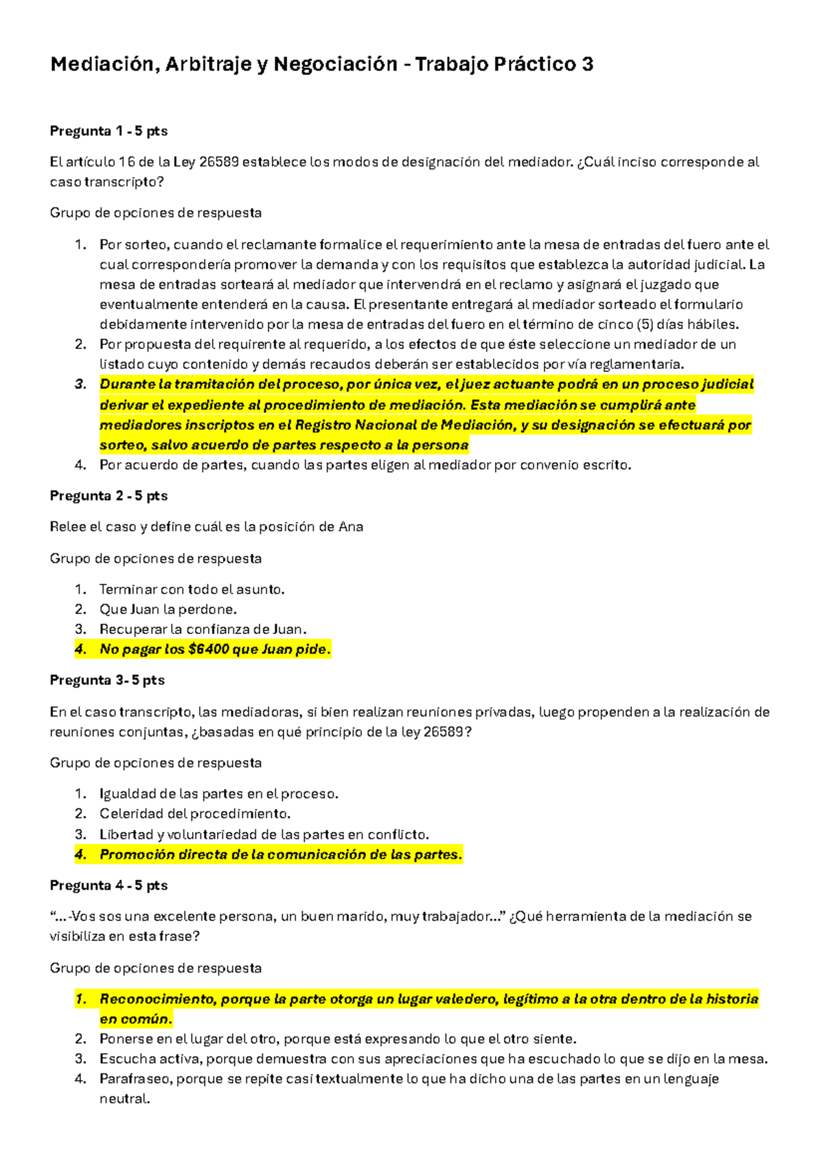TP3 Mediación, Arbitraje y Negociación - Mediación, Arbitraje y Negociación - Trabajo Práctico 3 ...