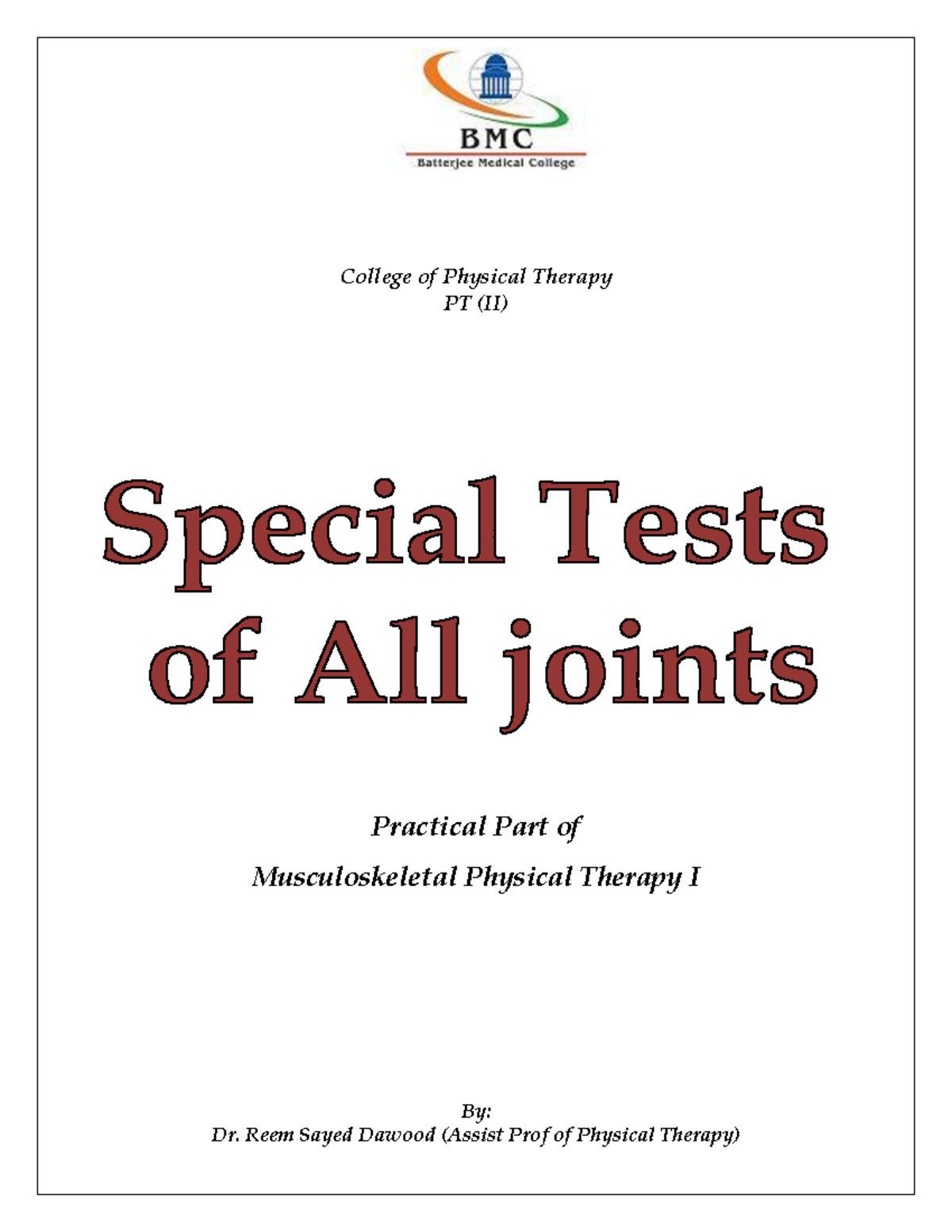 Special TEST OF ALL Joints - College of Physical Therapy PT (II ...
