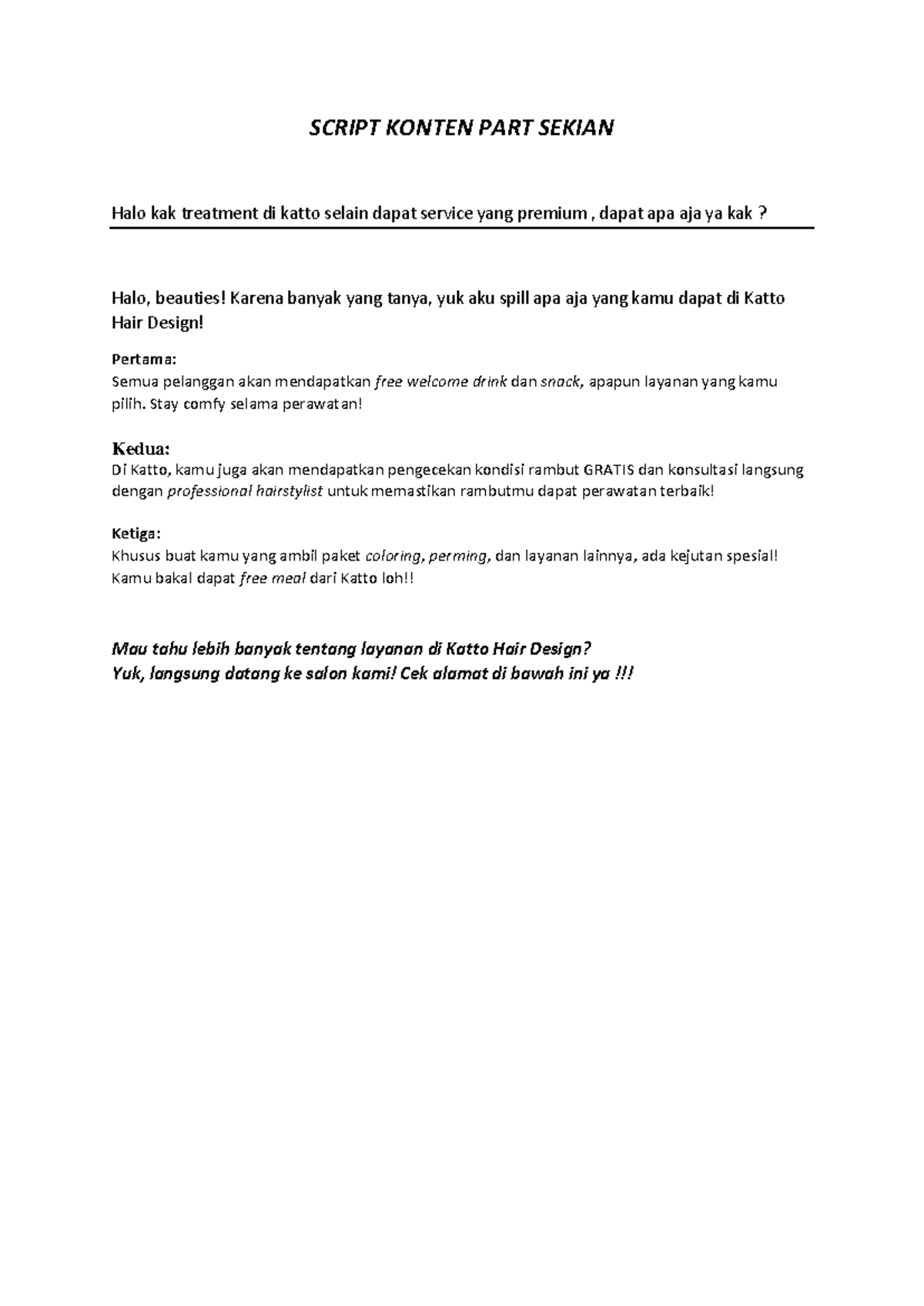 Script Konten PART Sekian - SCRIPT KONTEN PART SEKIAN Halo kak ...