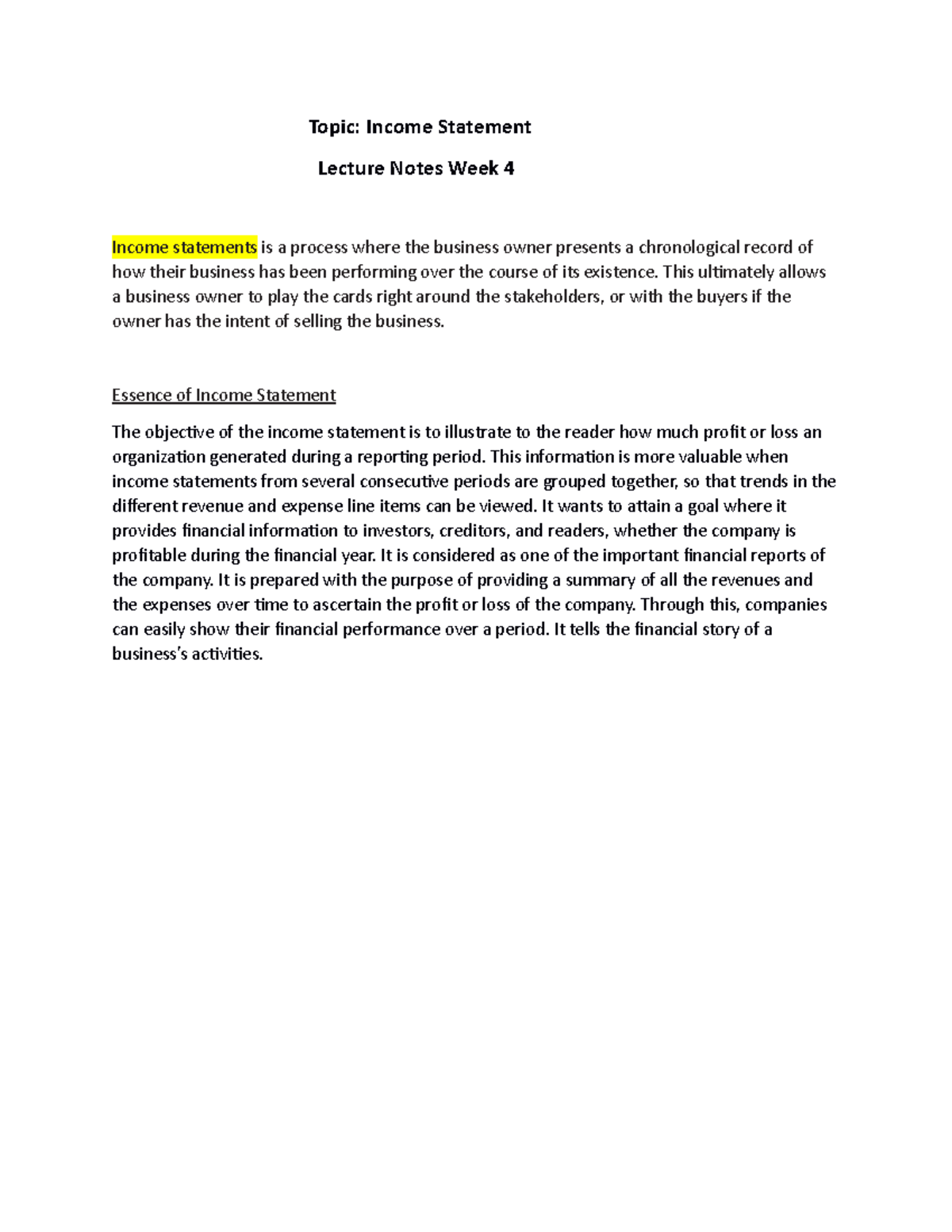 Document 40 - This notes contain information about income statement ...