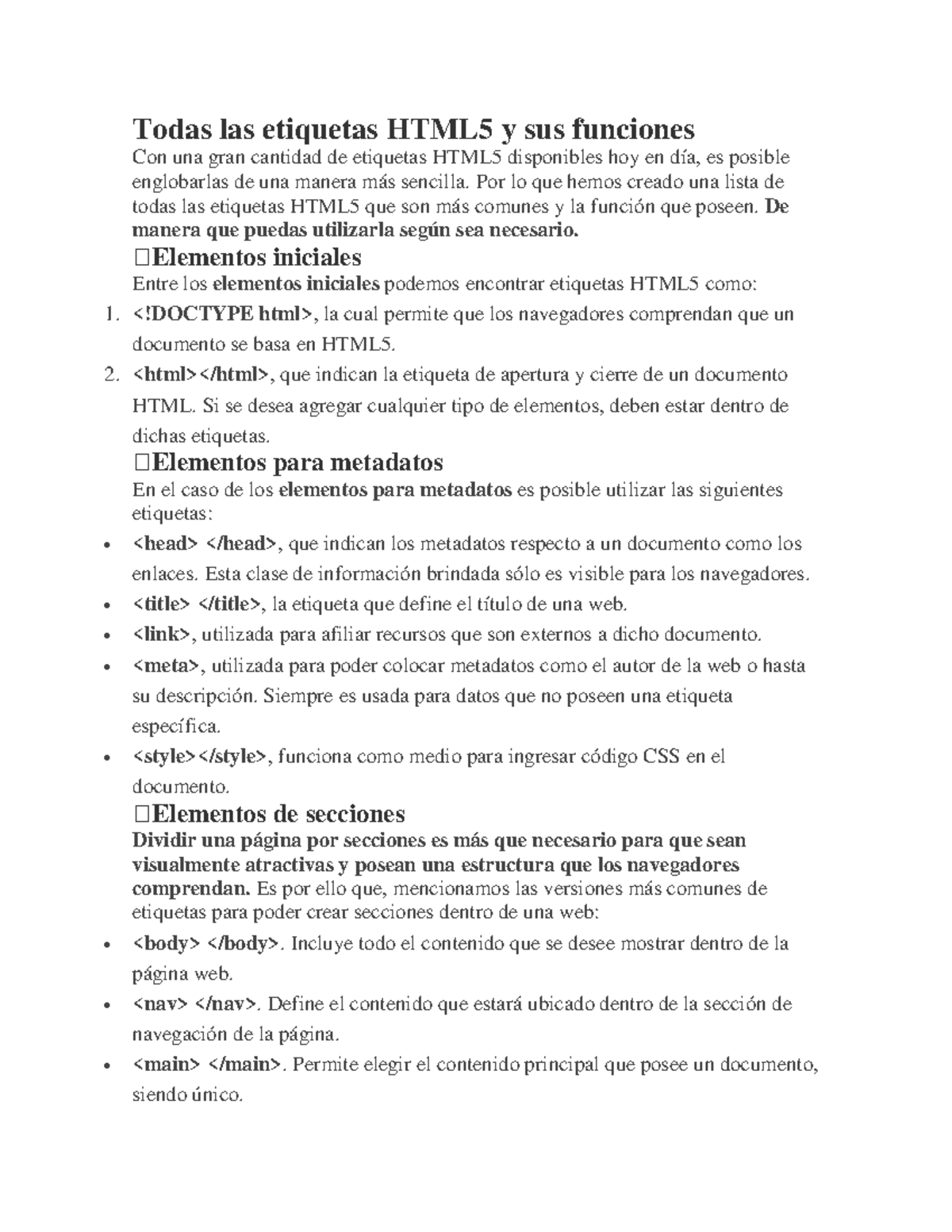 Todas las etiquetas HTML5 y sus funciones - Por lo que hemos creado una ...
