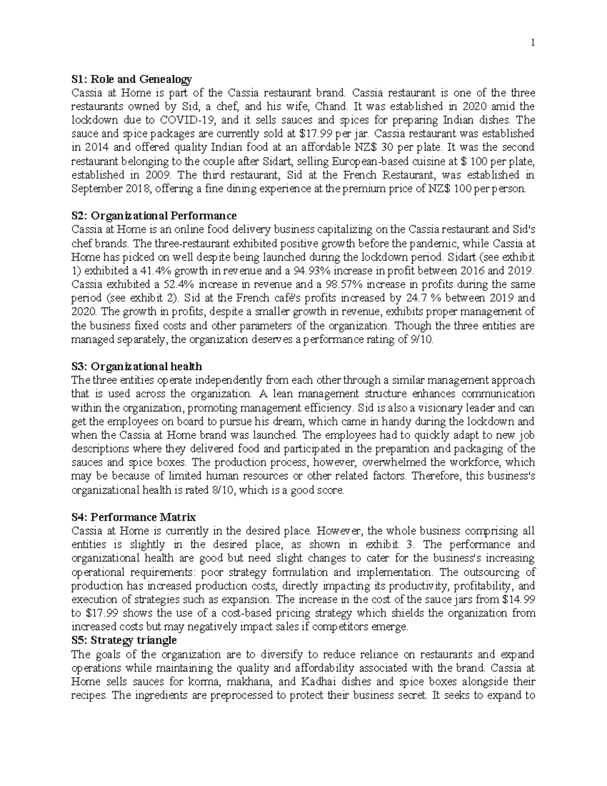 Case Exam- 22- Past Sample - S1: Role and Genealogy Cassia at Home is part of the Cassia ...