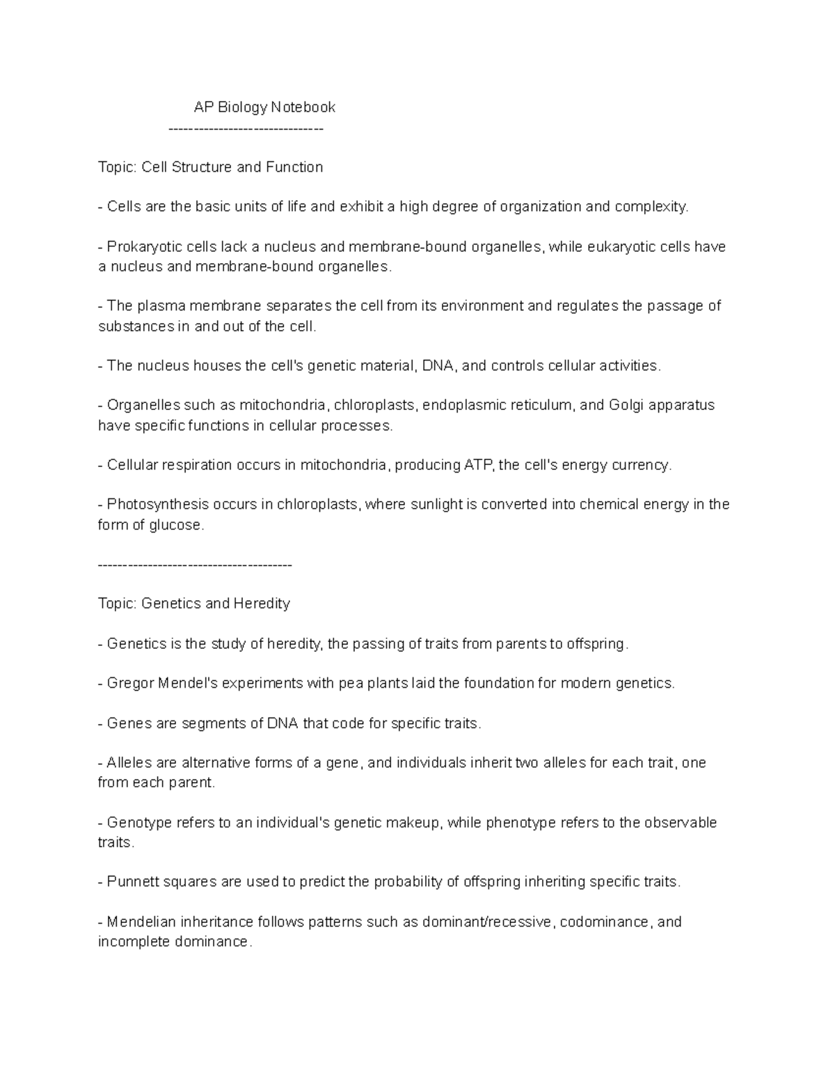AP biology notebook - AP Biology Notebook Topic: Cell Structure and ...