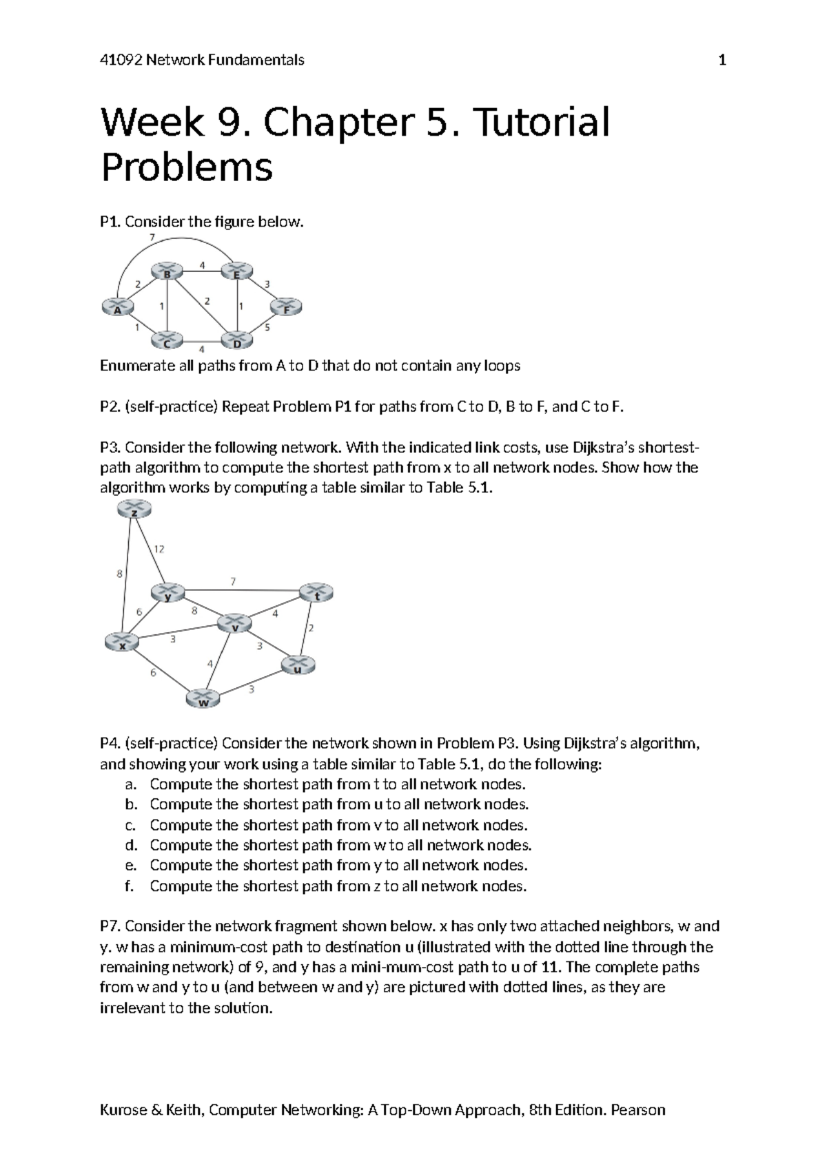 Week9-Tutorial Problem - 41092 Network Fundamentals Week 9. Chapter 5. Tutorial Problems P1 ...