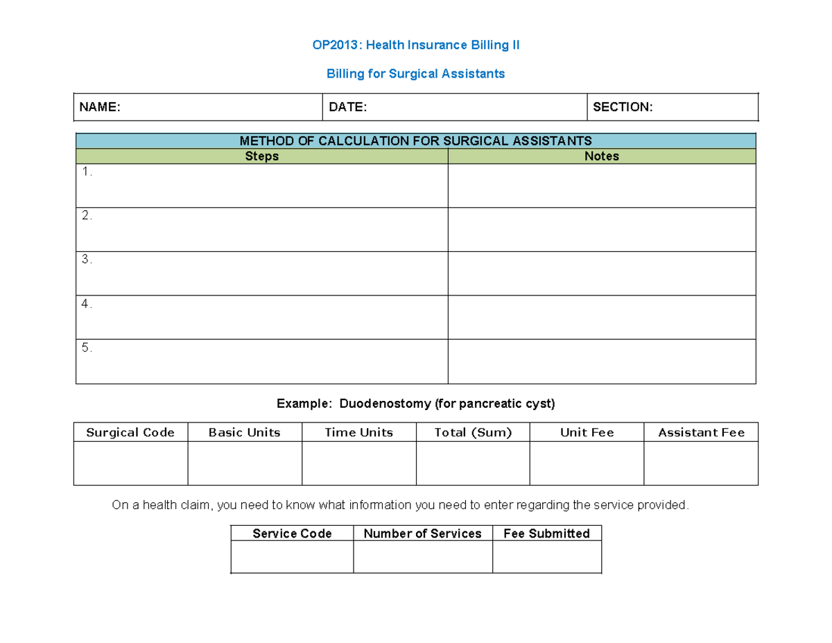 Surgical Assistant Method-Post - ADVR10021 - OP2013: Health Insurance ...
