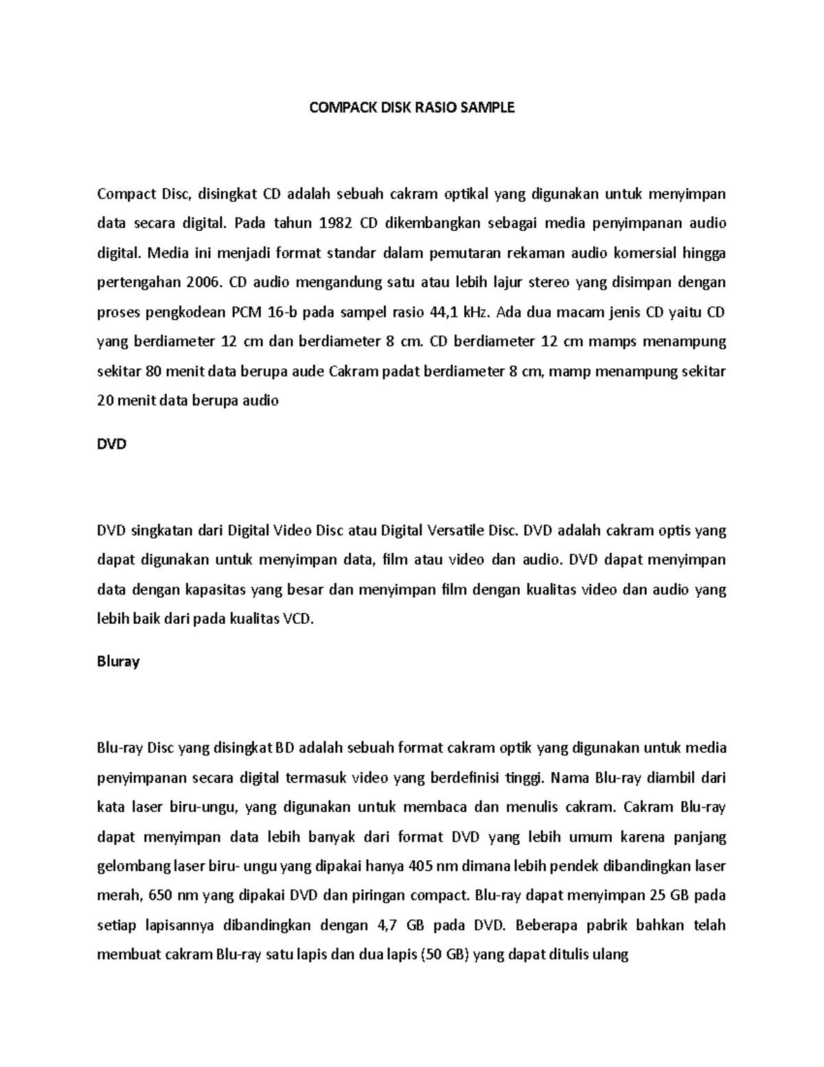 Compack DISK Rasio Sample - COMPACK DISK RASIO SAMPLE Compact Disc ...