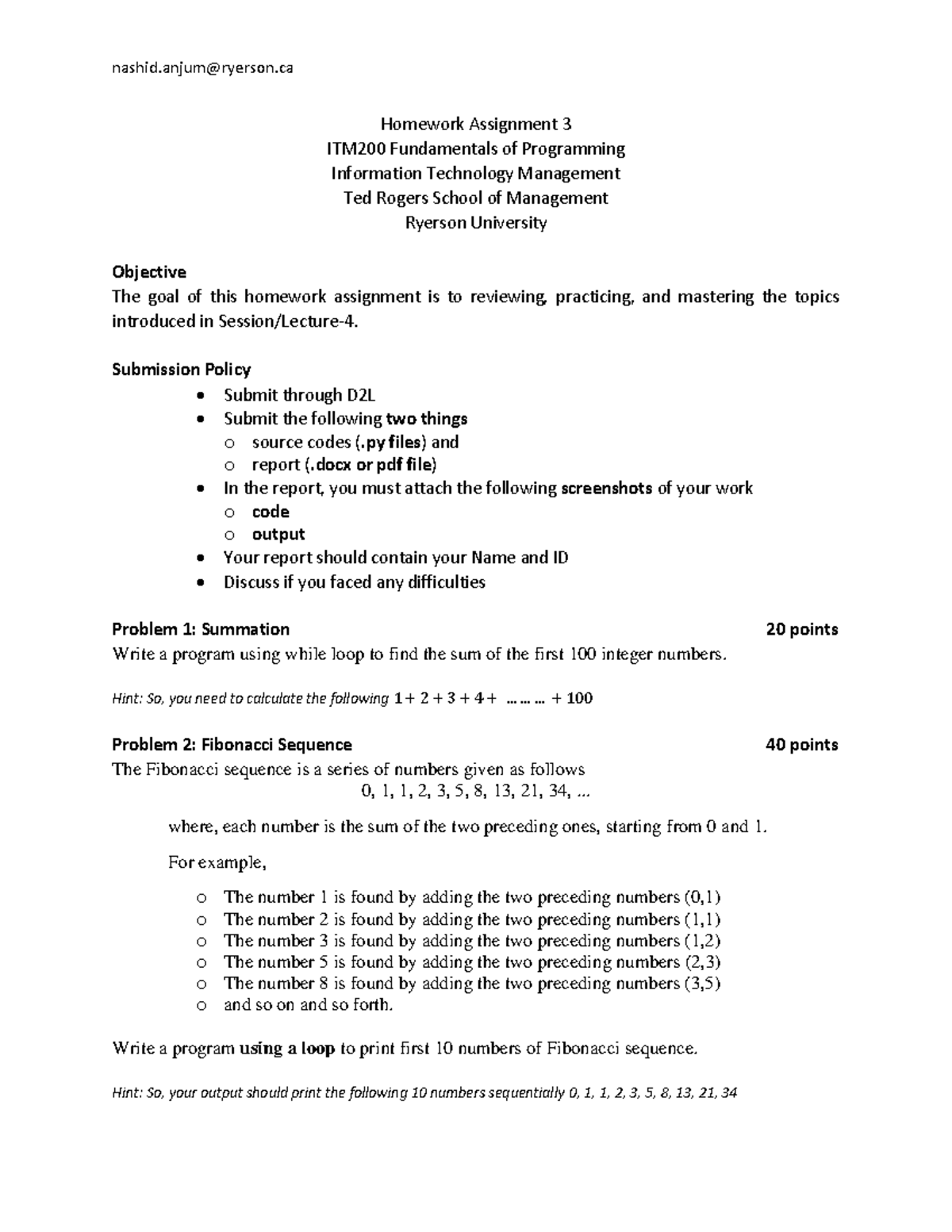 Homework Assignment 3 Ryerson University - ITM 301 - Toronto Met - Studocu