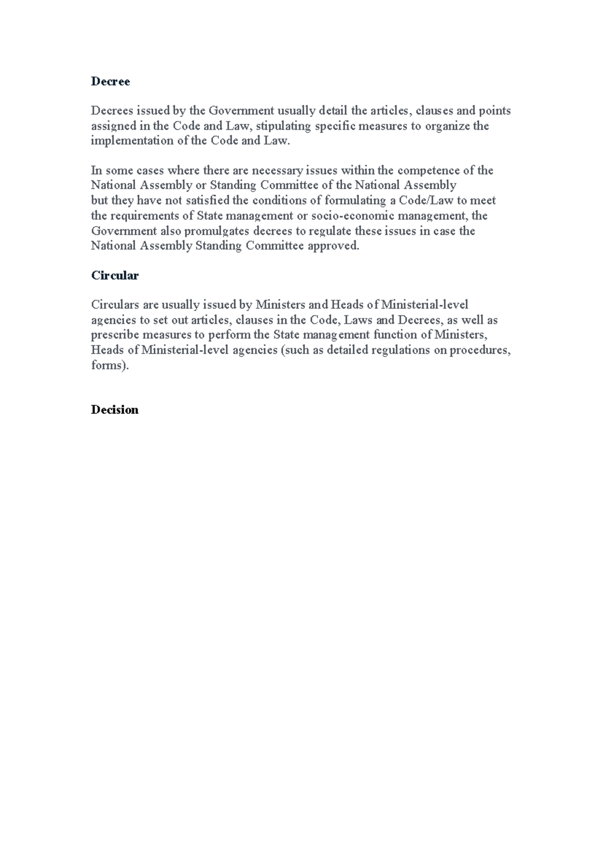 Laws - Summary Introduction to Laws - Decree Decrees issued by the ...