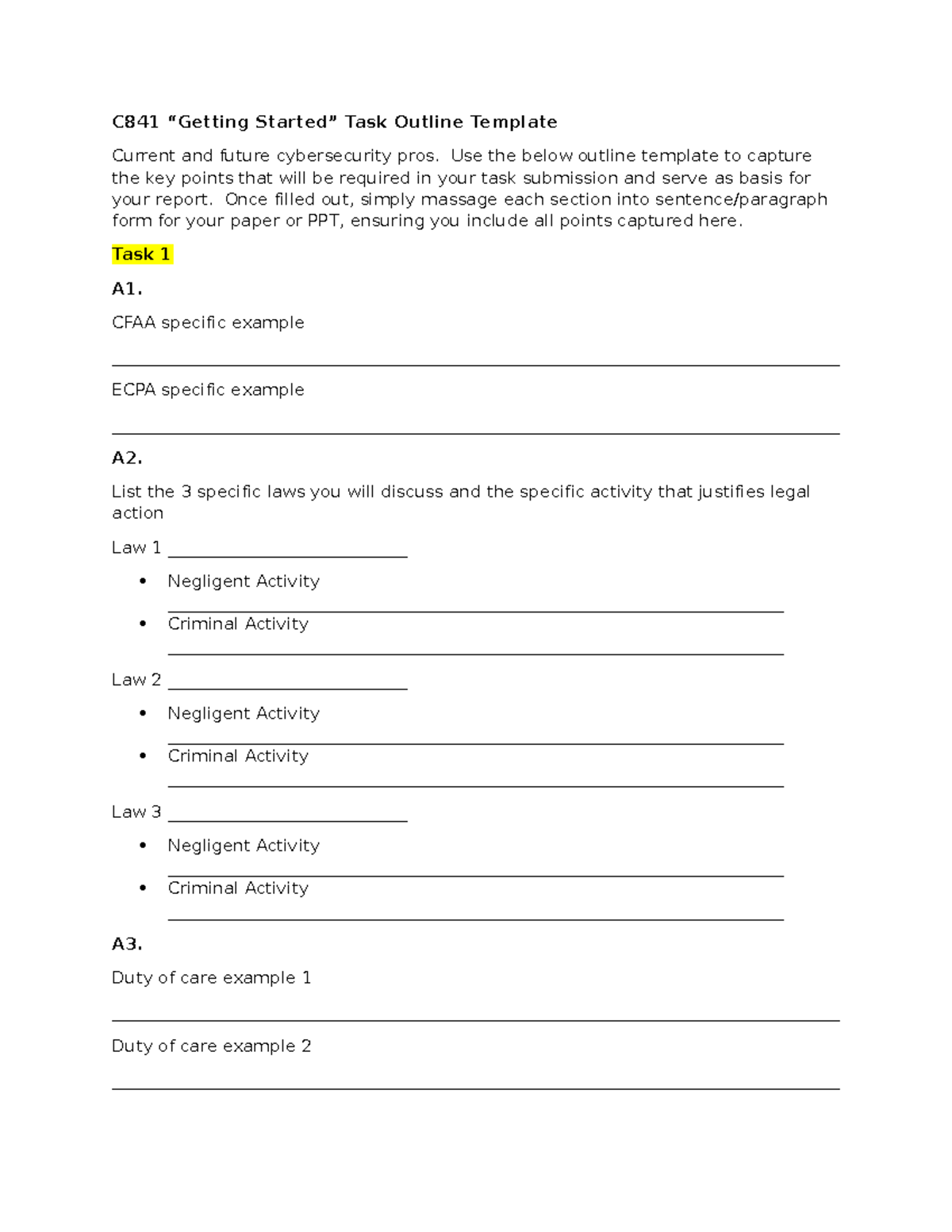 C841 Task Outline Form (IHP4) - C841 “Getting Started” Task Outline ...