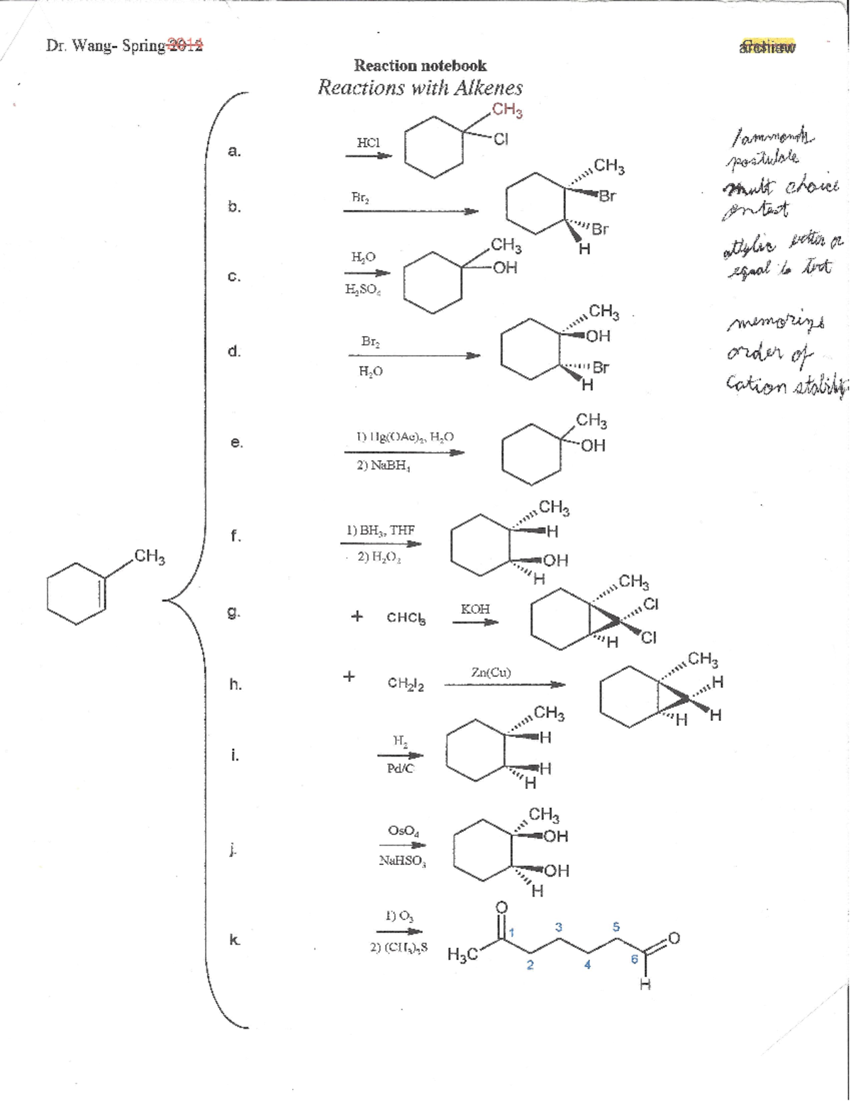 Organic reaction notes 2 - CHEM 310 - Studocu