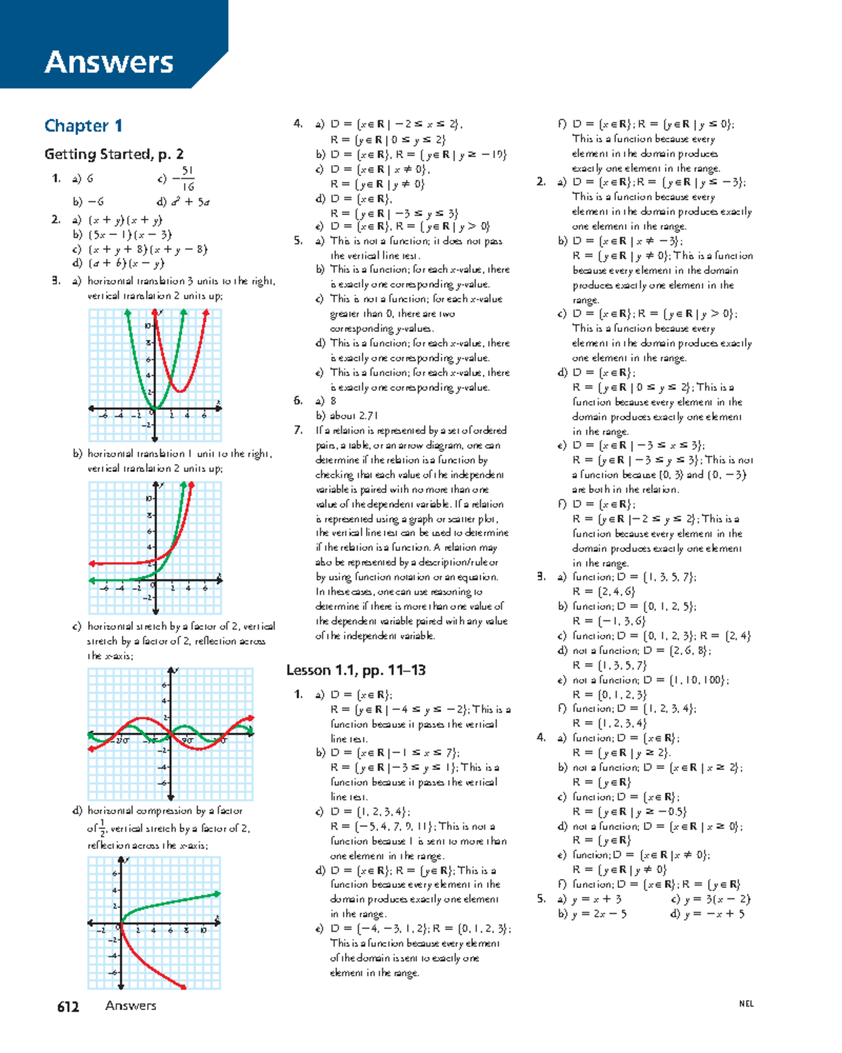 Grade 12 Nelson Textbook Answers 612 Answers NEL Answers Chapter 1 