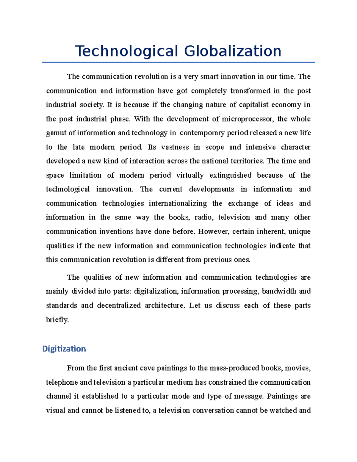 Technological Globalization - The communication and information have ...