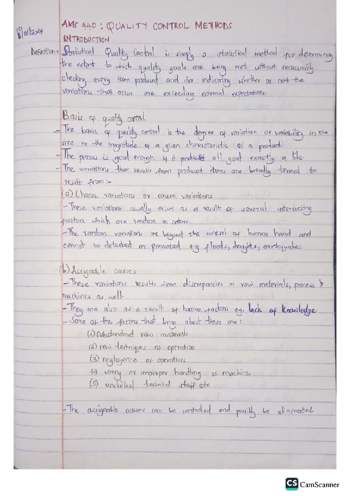 AMS 440 Quality Control Methods-1 - Bsc Computer Science - Studocu