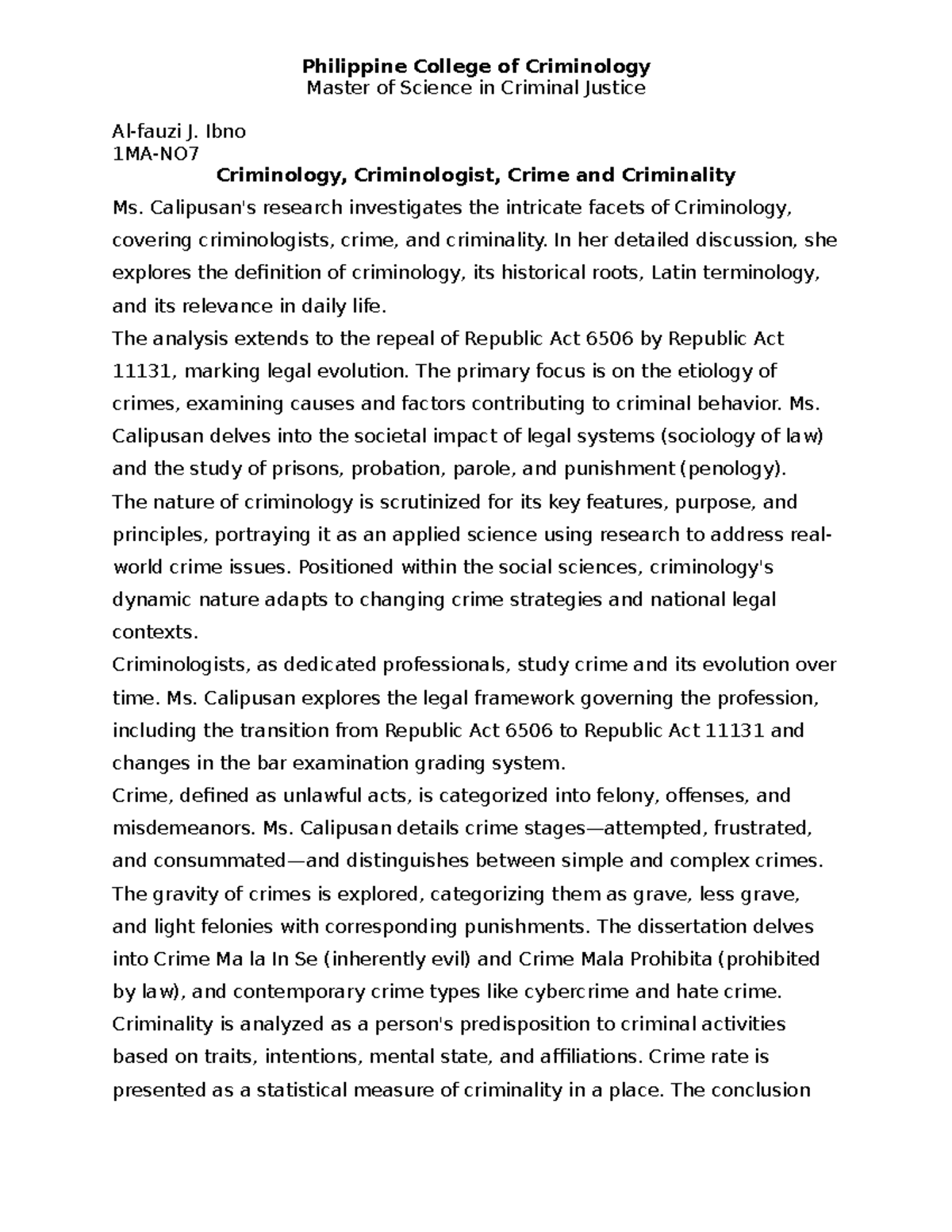 Topic 1 - assssssssssssss - Master of Science in Criminal Justice Al ...