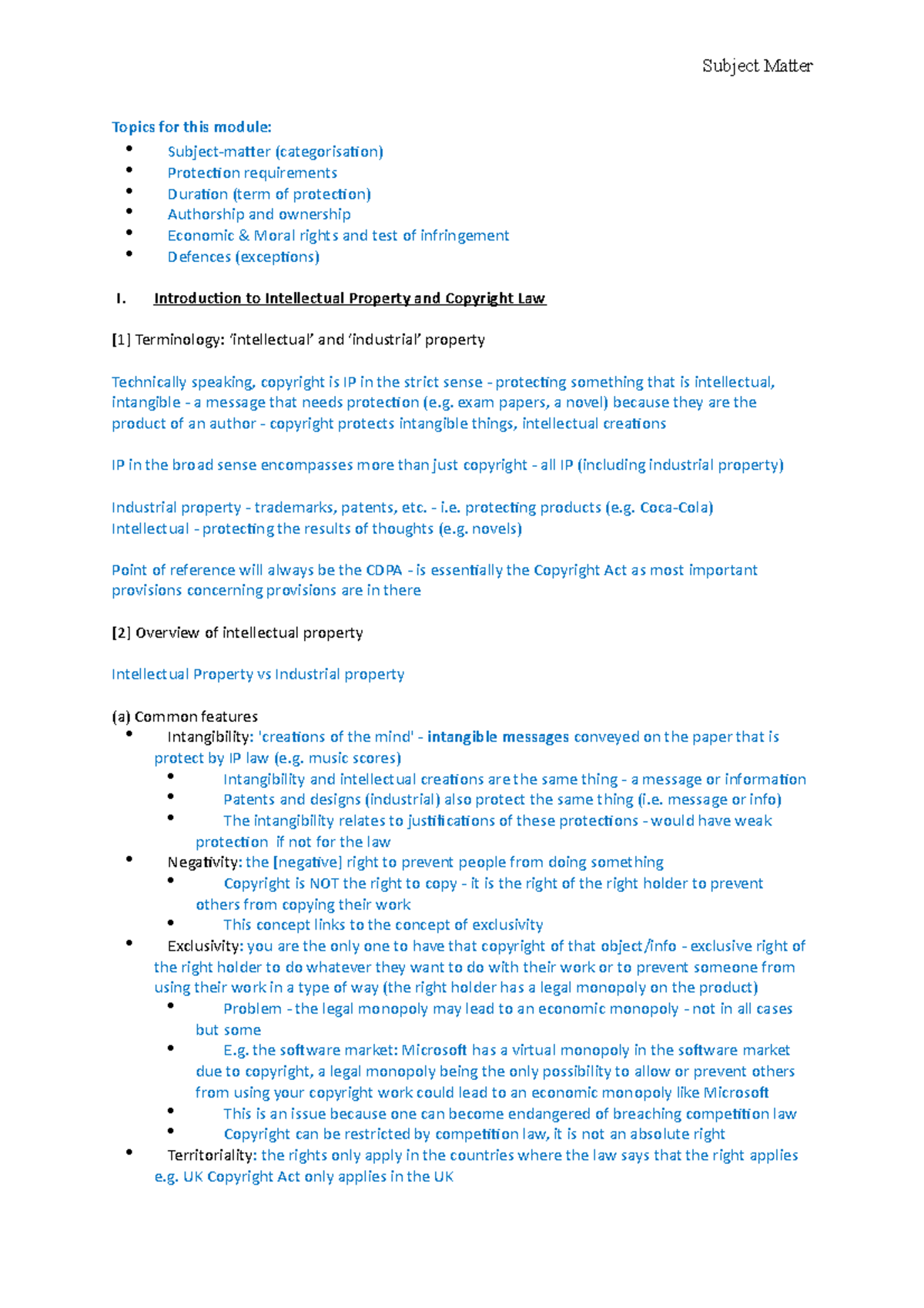 Introduction and Subject Matter - Topics for this module: Subject ...