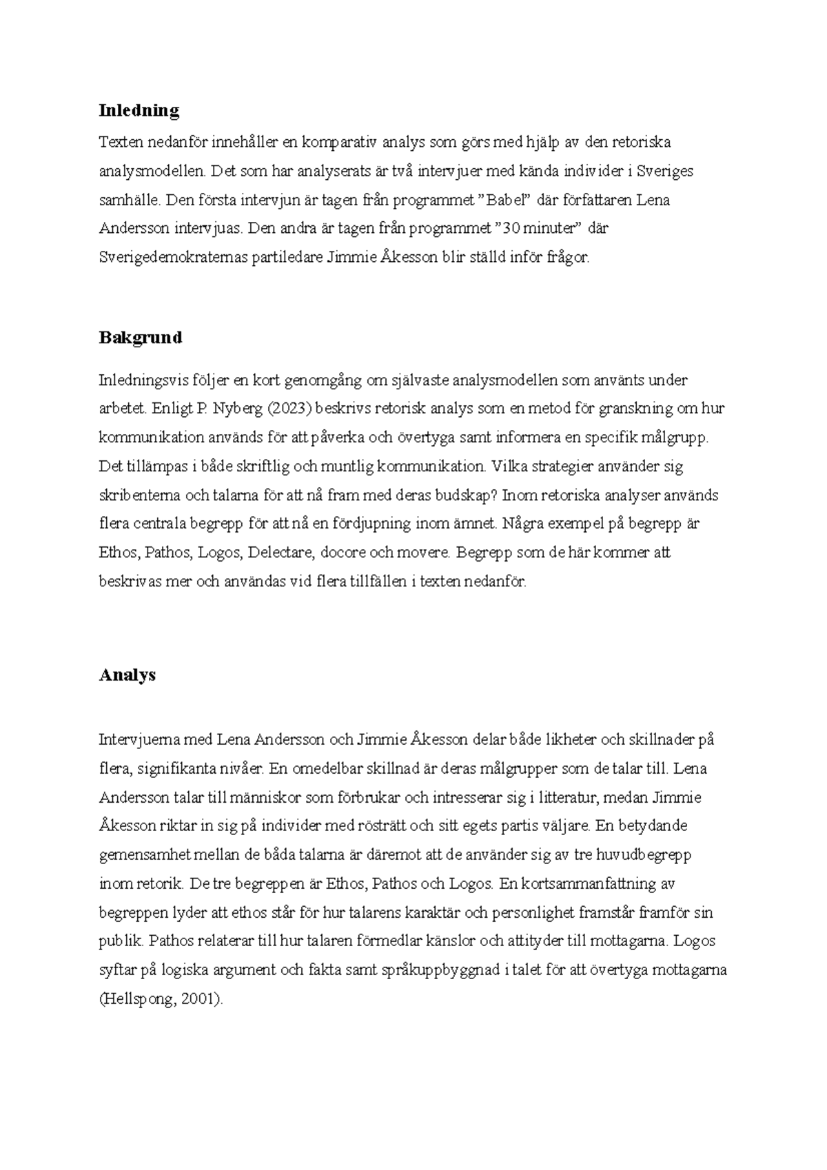 Individuell skriftlig inlämningsuppgift 2a + b - Inledning Texten ...