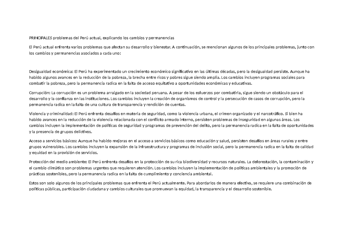 Principales Problemas DEL PERU Actual, Explicando Cambios Y ...