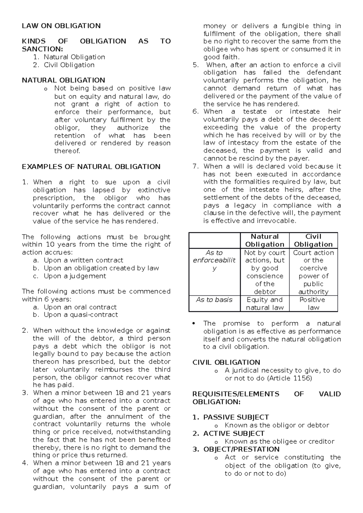 LAW ON Obligation - For educational purpose only. - LAW ON OBLIGATION ...